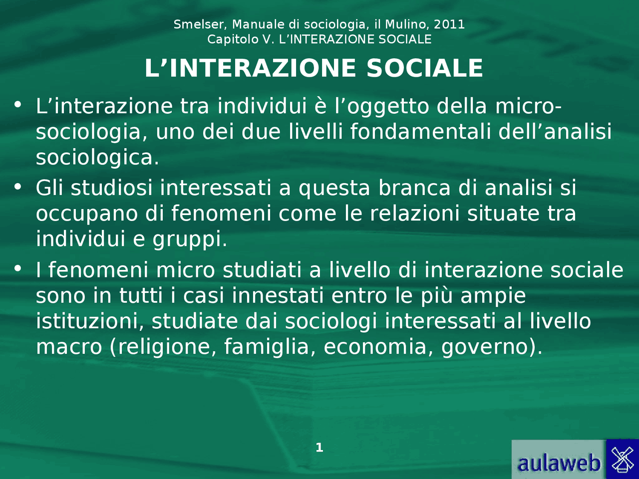L'interazione sociale | Slide di Sociologia Delle Organizzazioni | Docsity