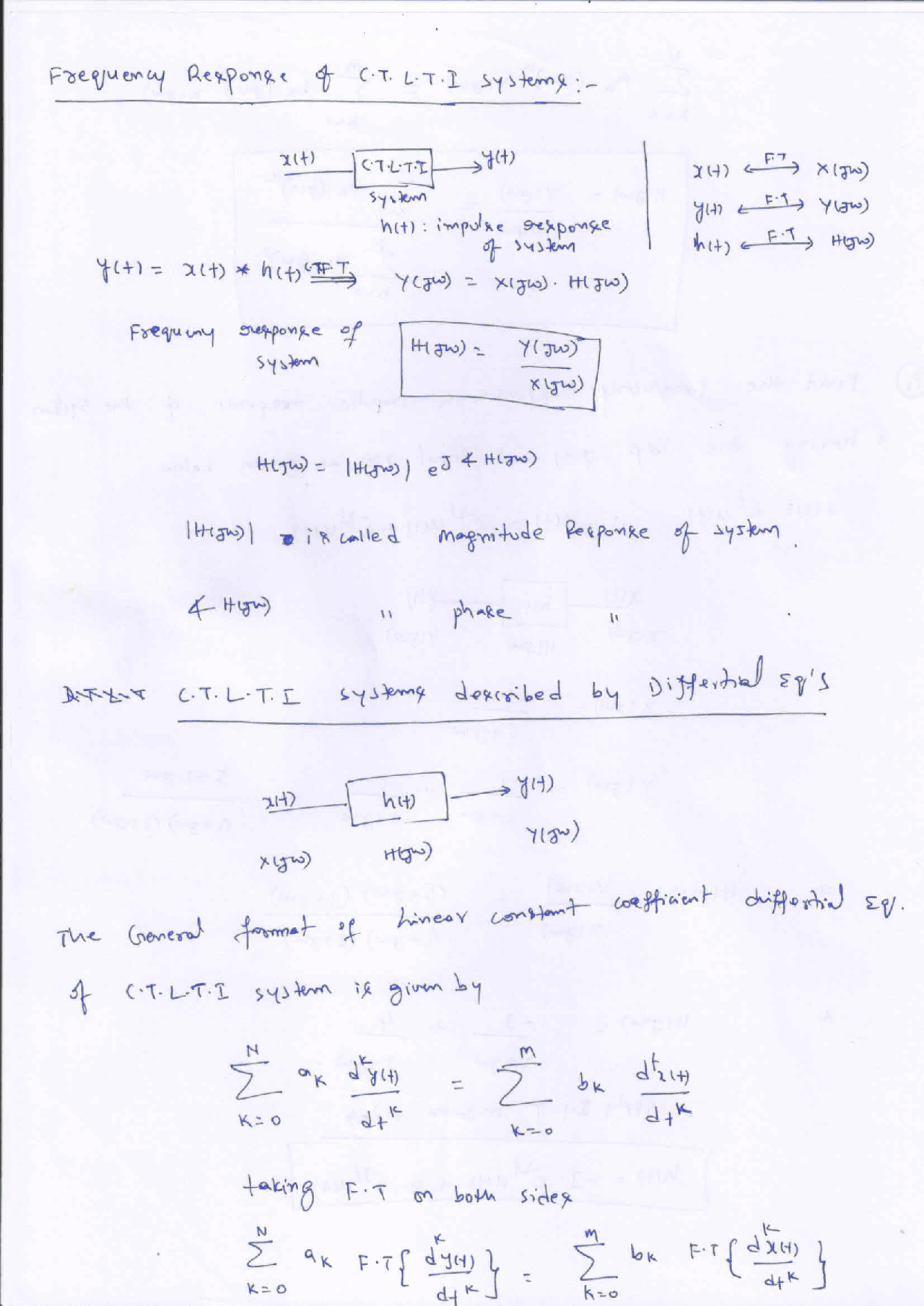 Handwritten Notes On Frequency Response Of Systems Docsity