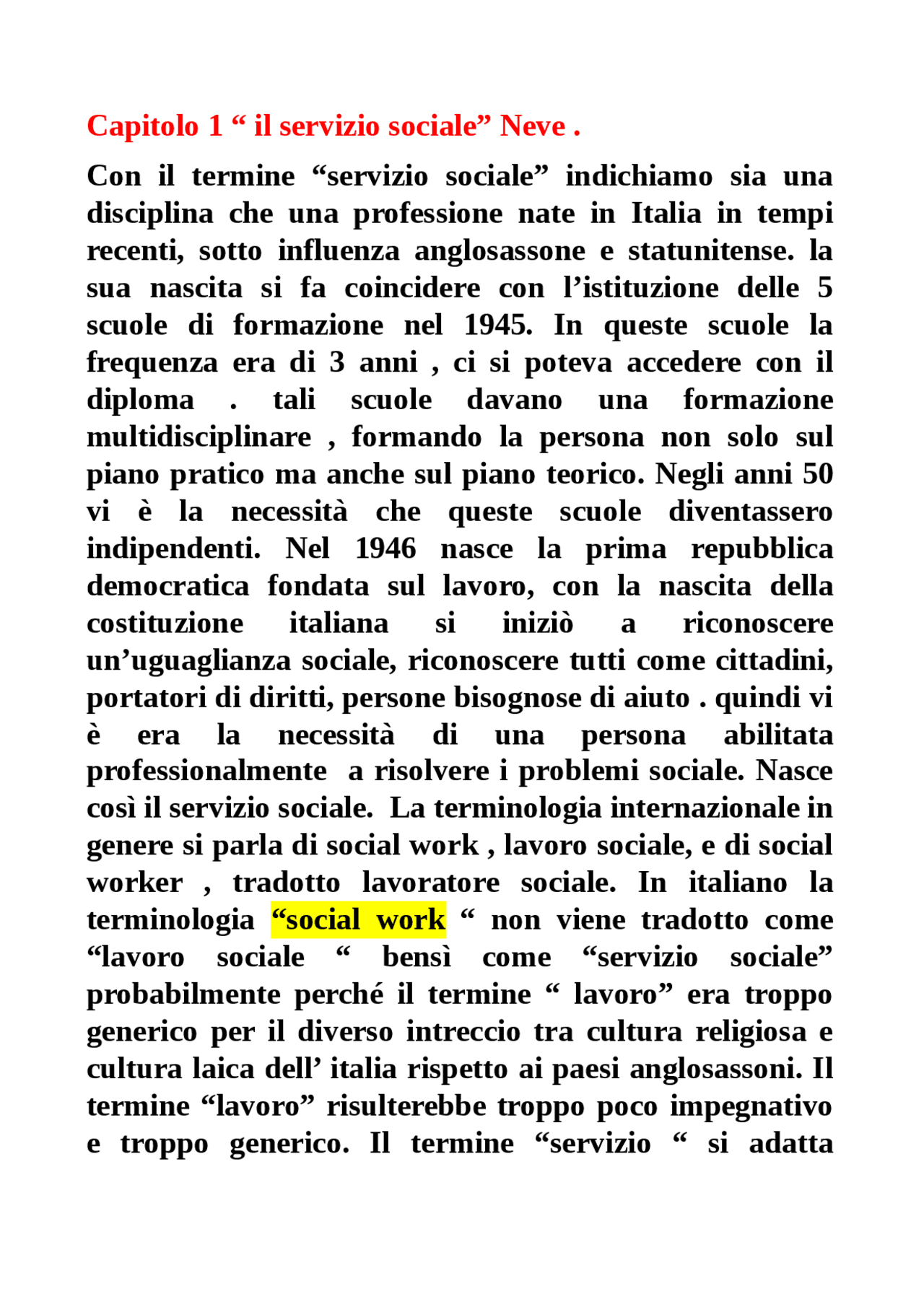 Principi Del Servizio Sociale Neve Docsity