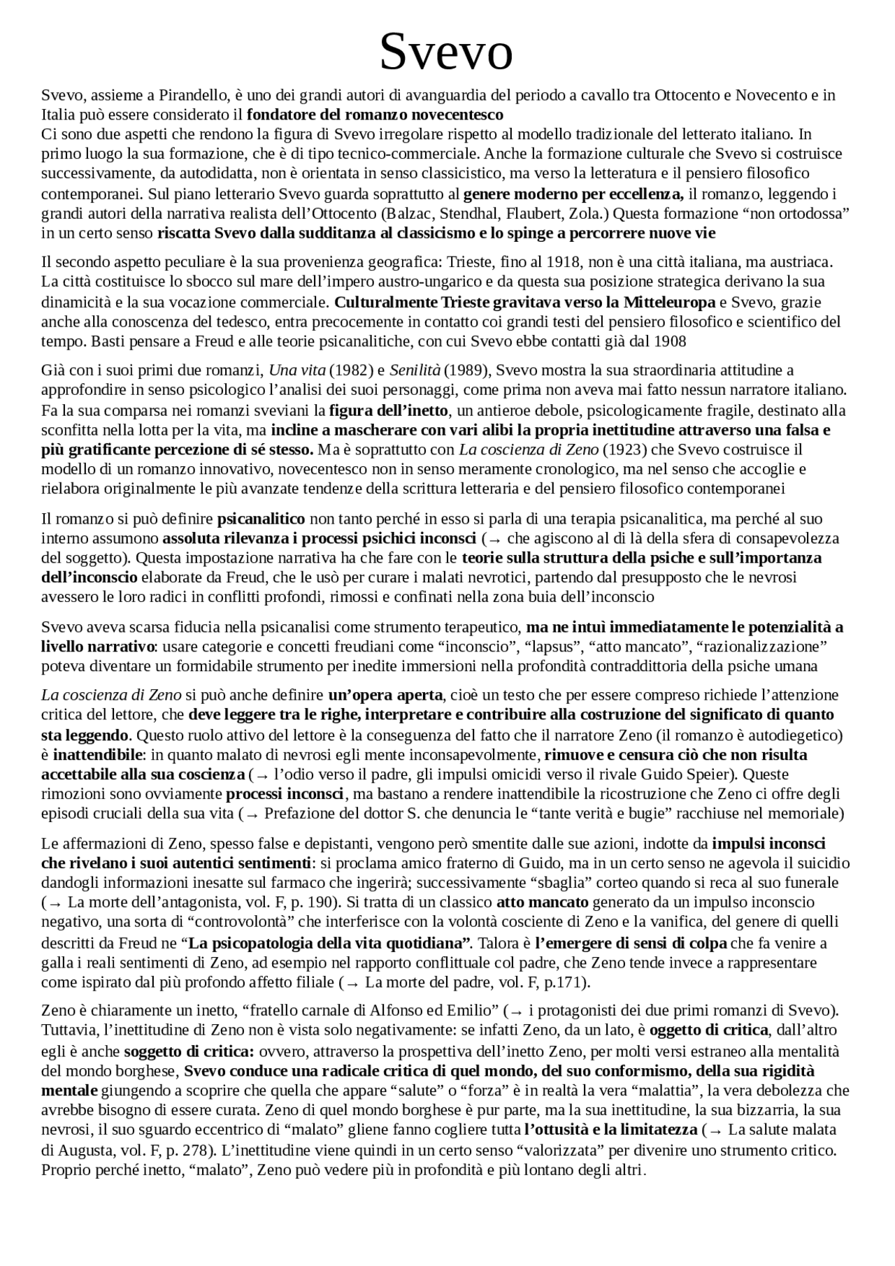 Svevo La Coscienza Di Zeno E La Psicanalisi Docsity