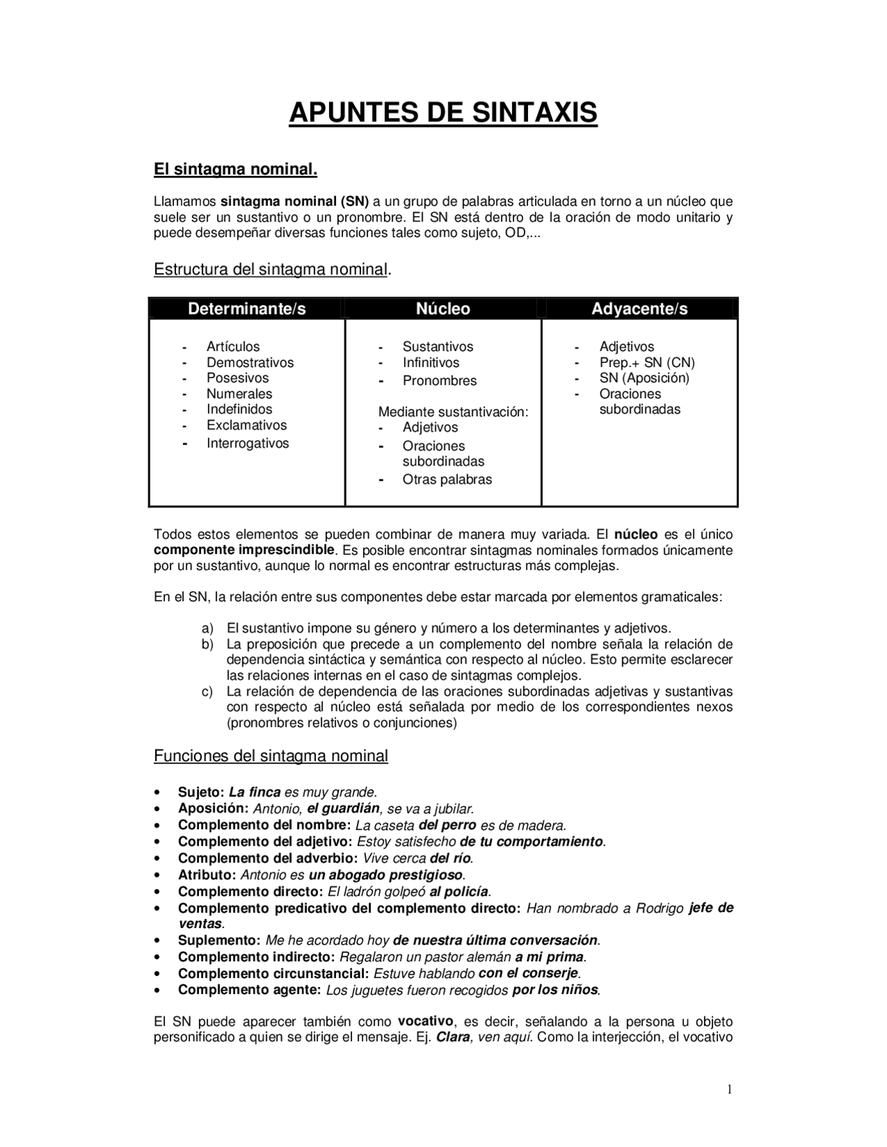 Teoría básica de sintaxis y valores del SE - Docsity