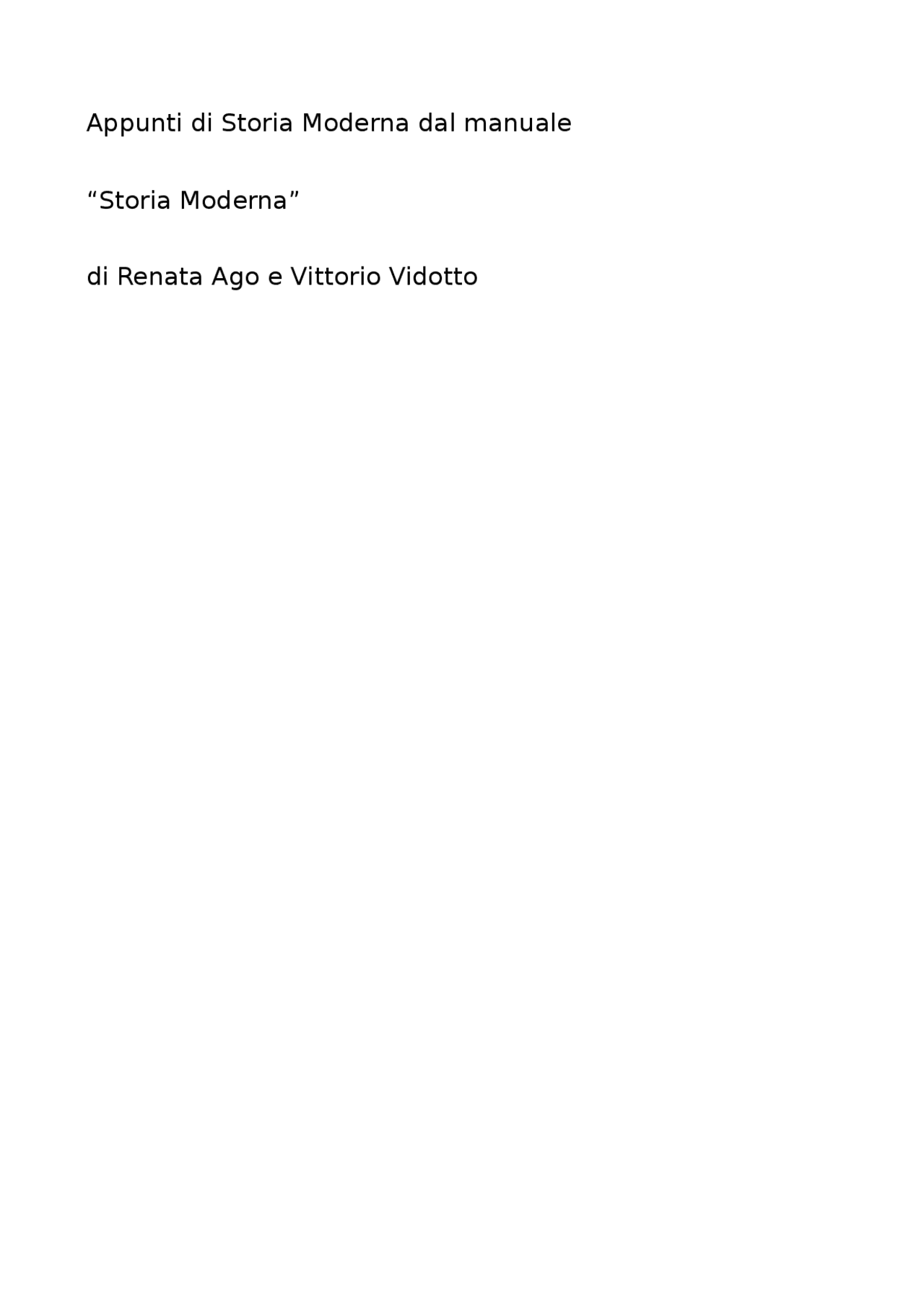 Riassunto Manuale Storia Moderna Ago Vidotto Docsity