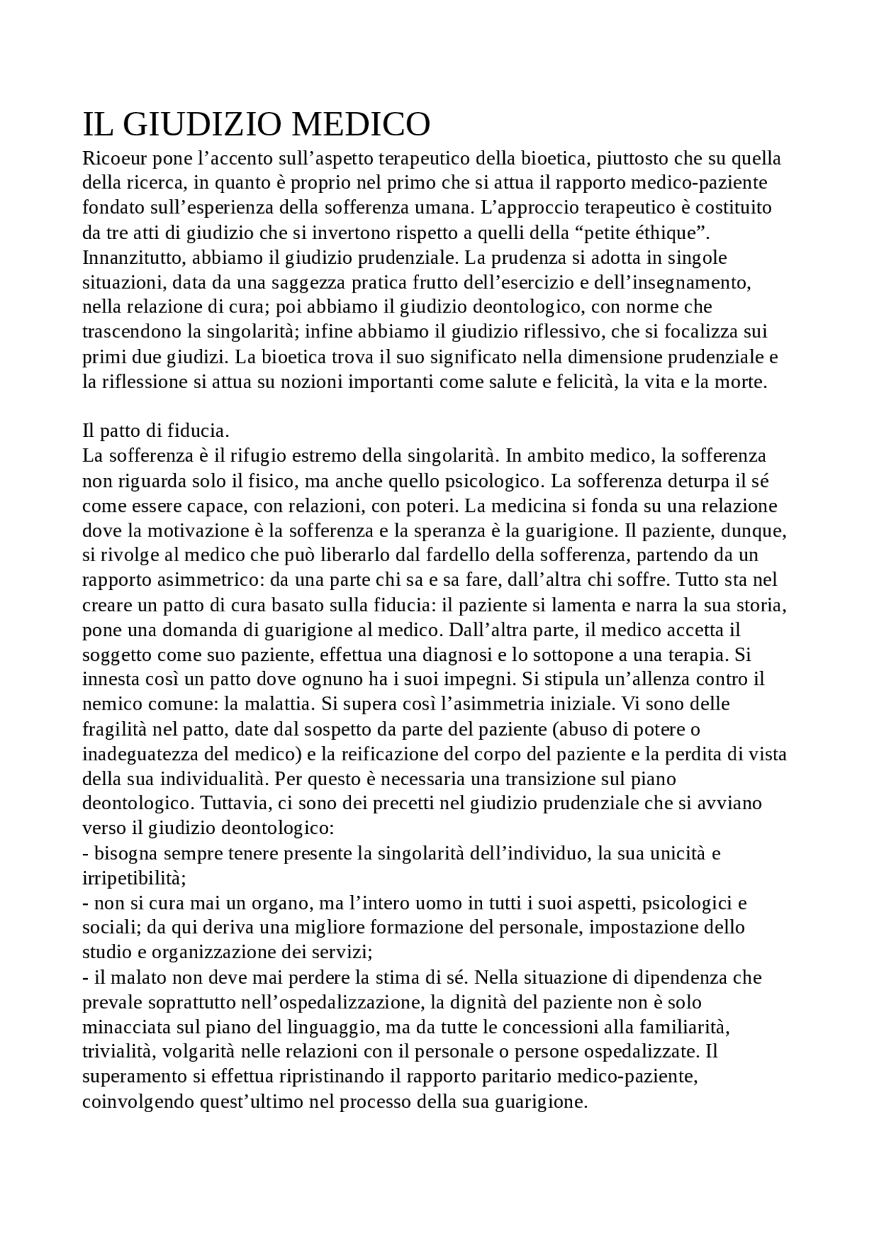 Il Giudizio Medico Riassunto Docsity