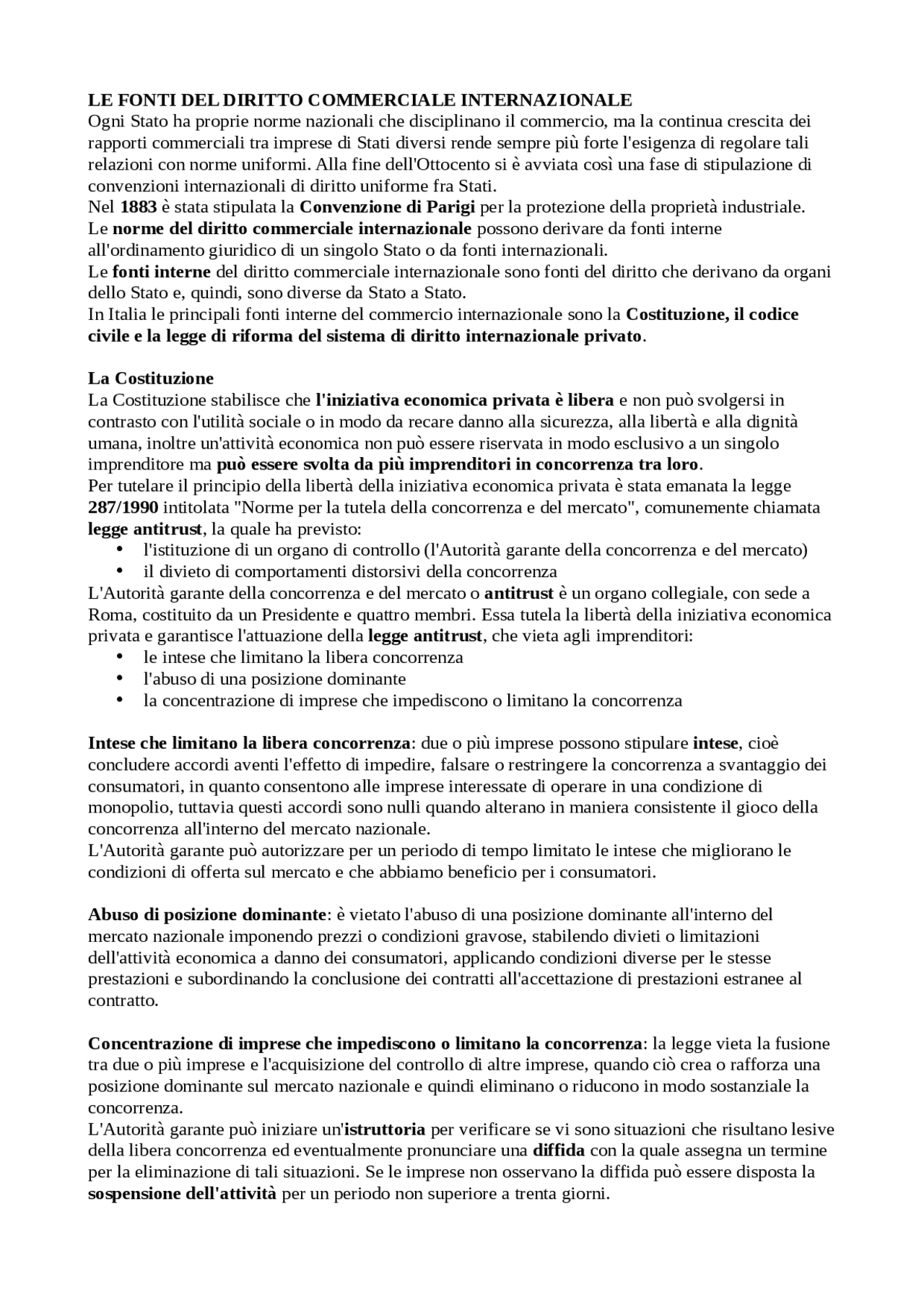 Le fonti del diritto commerciale internazionale - Docsity