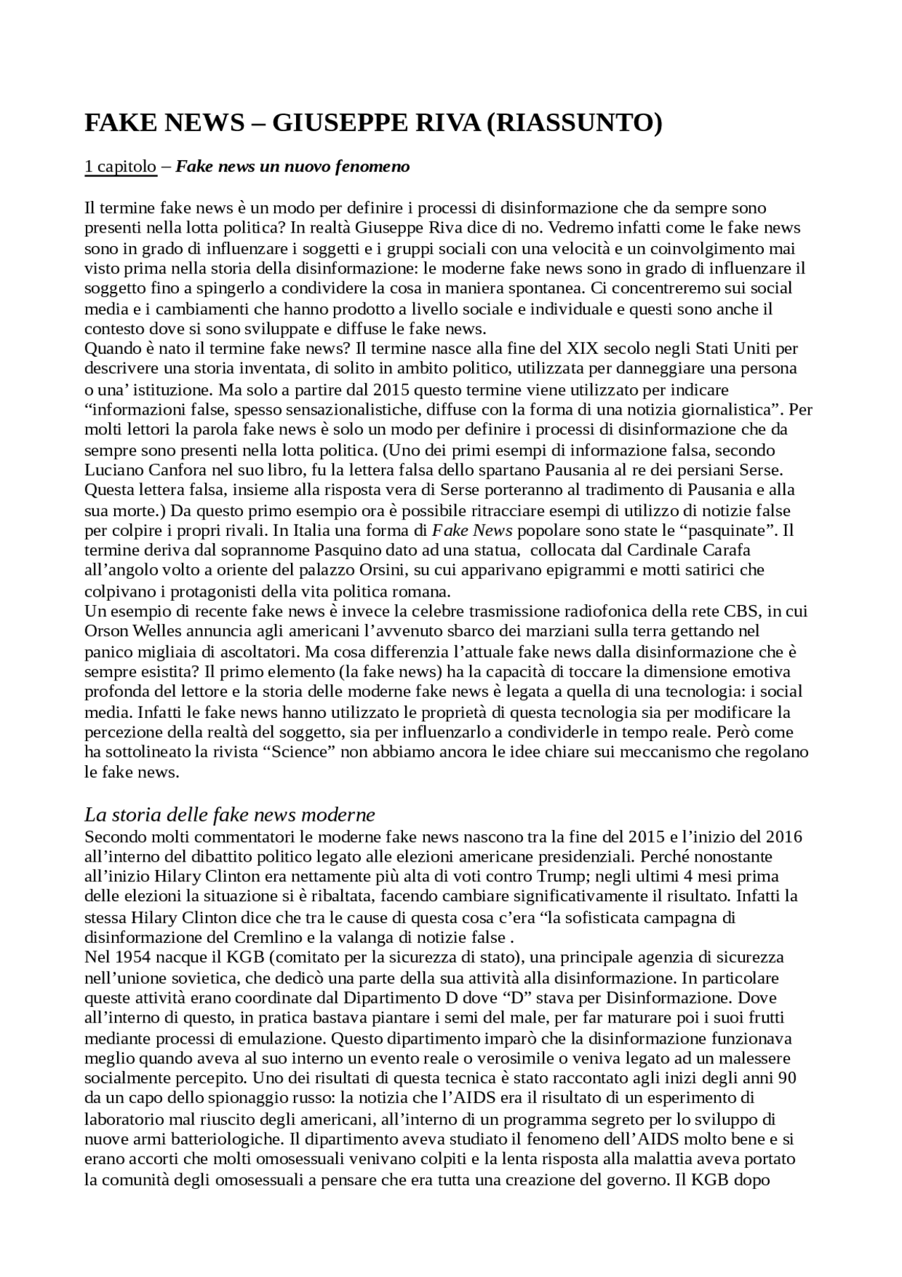 Fake News Di Giuseppe Riva Docsity