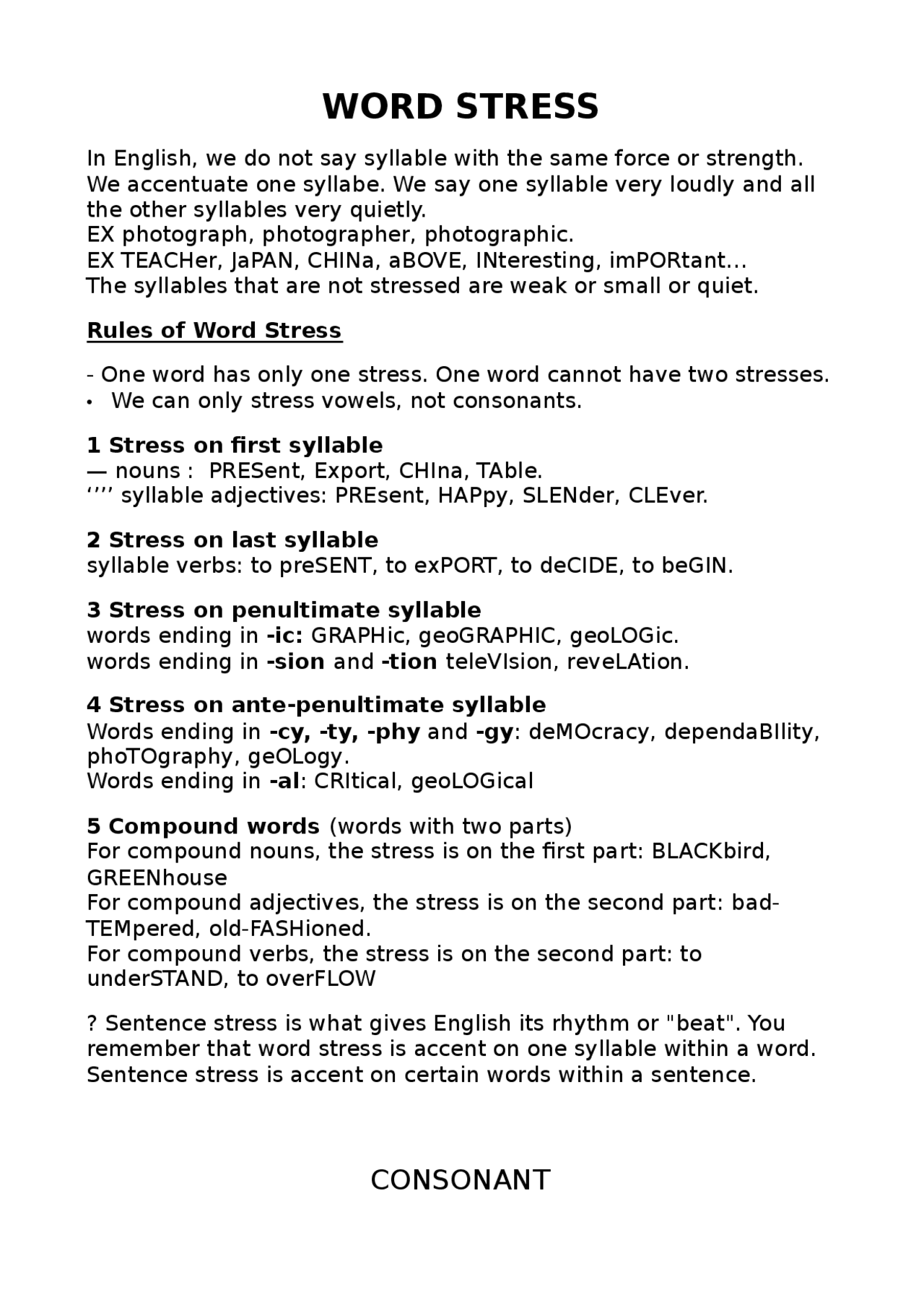 English sound: stress, vowel and consonant - Docsity