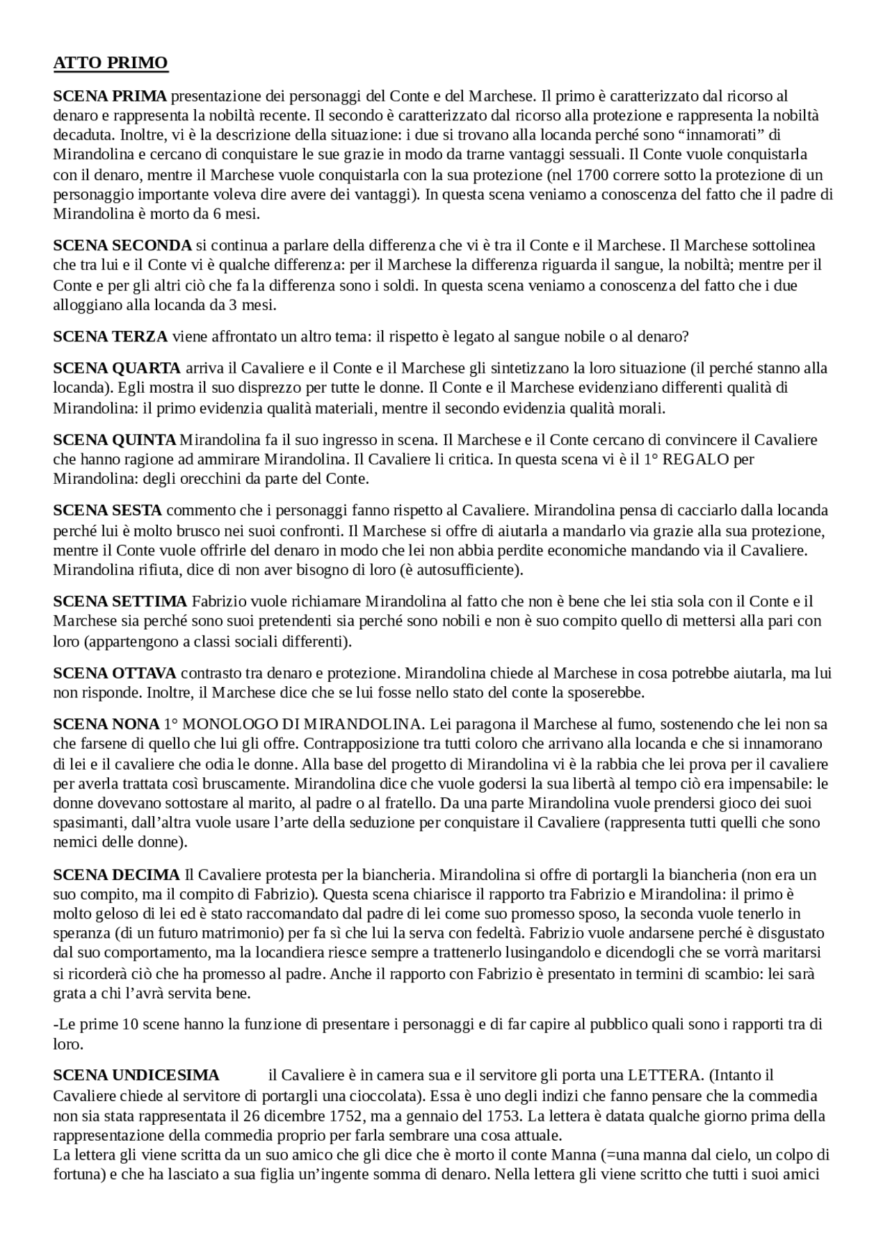 Locandiera Goldoni Riassunto Docsity