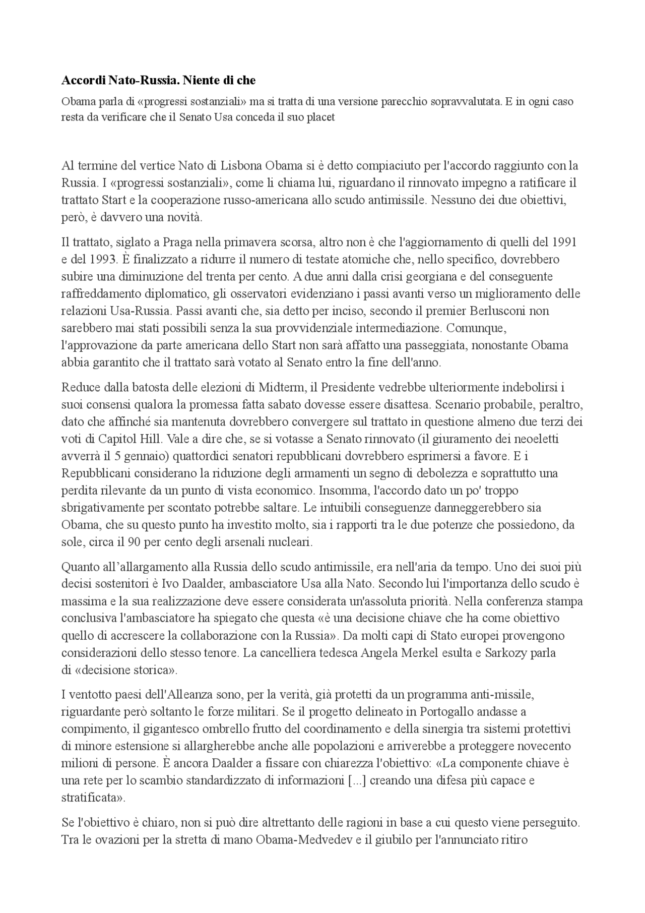 Accordi Nato Russia Niente Di Che Docsity