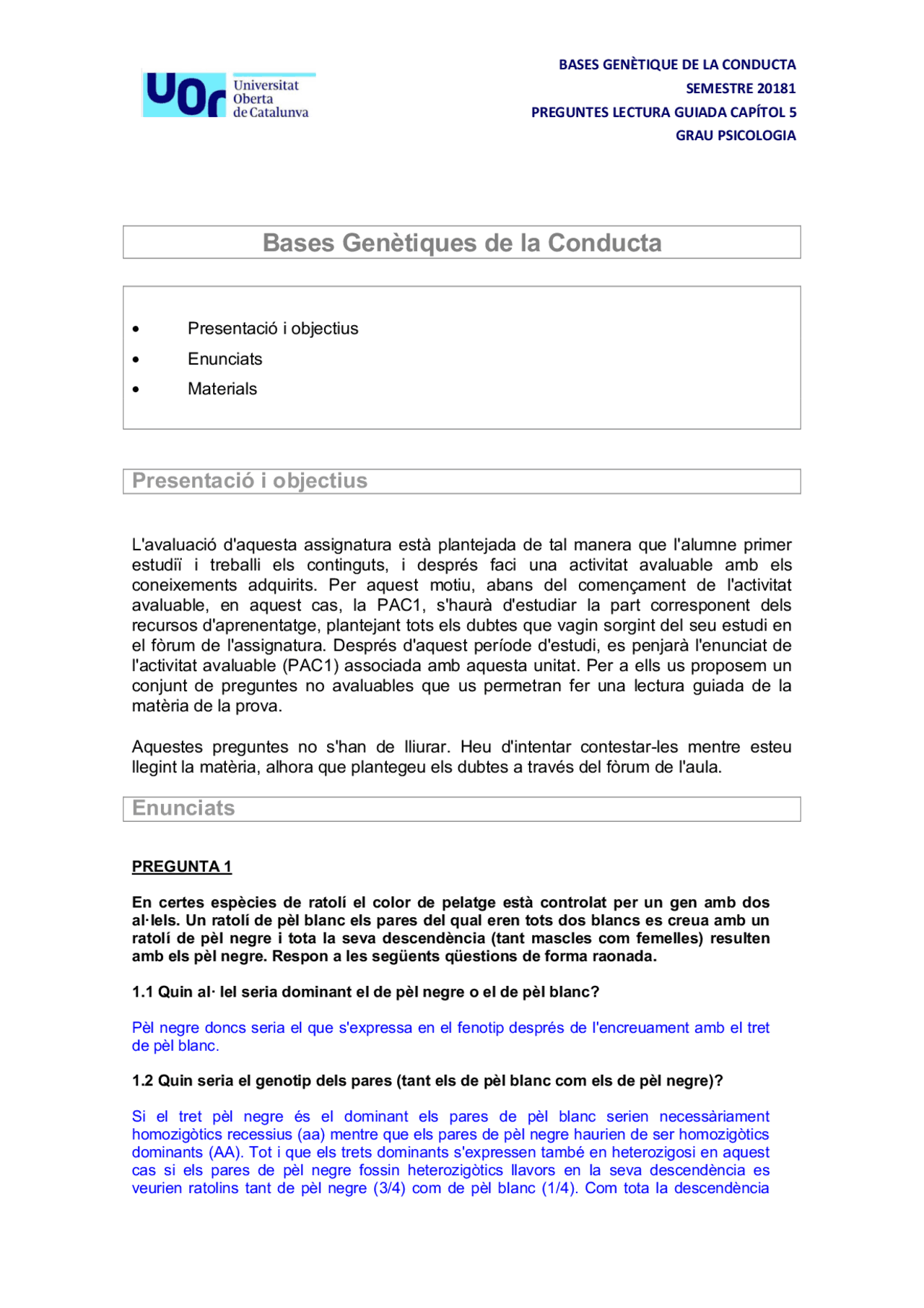 Bases Genètiques Conducta Docsity