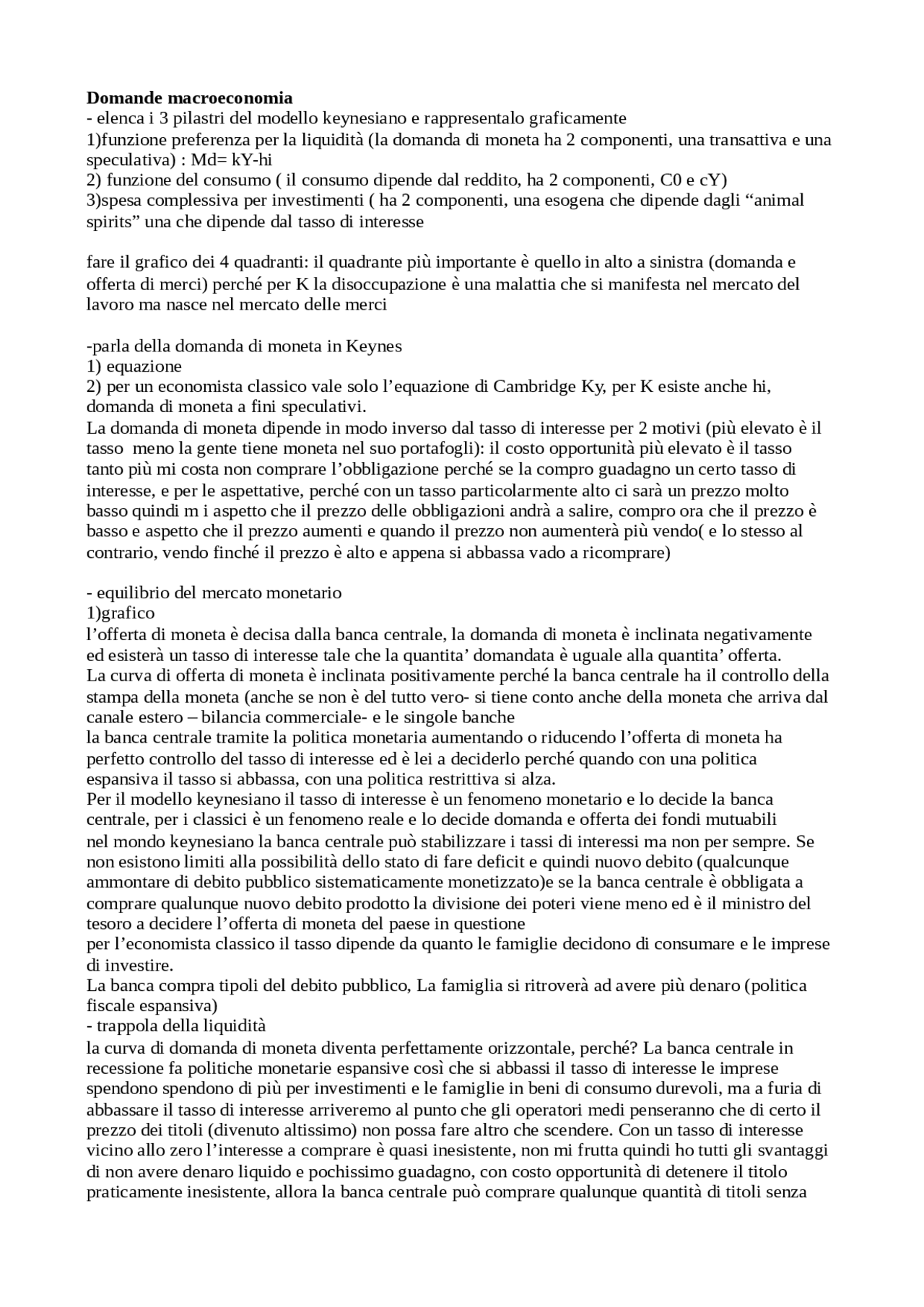 Domande Economia Politica Macro Docsity