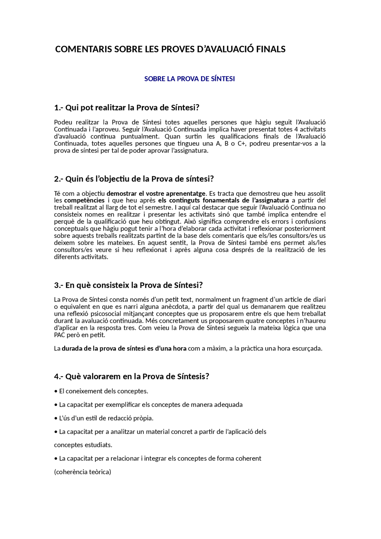 Proves finals observacions - Docsity