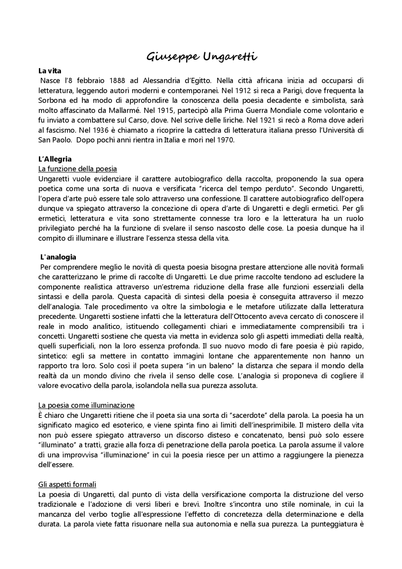 Giuseppe Ungaretti Docsity