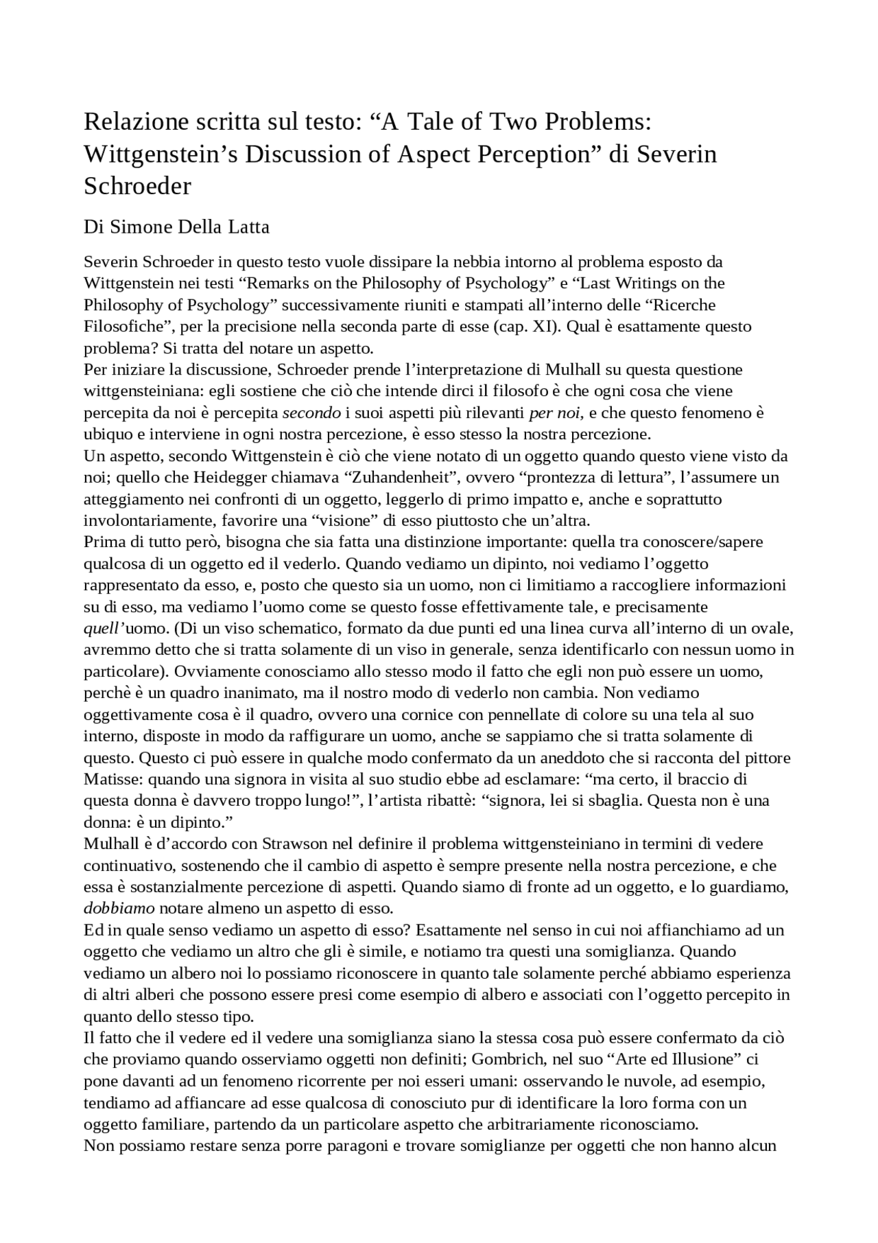 Wittgenstein Sul Vedere Come Docsity