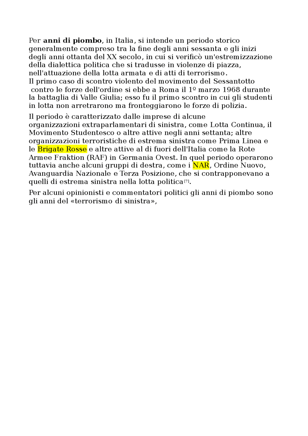 Anni Di Piombo Porcoddio Docsity