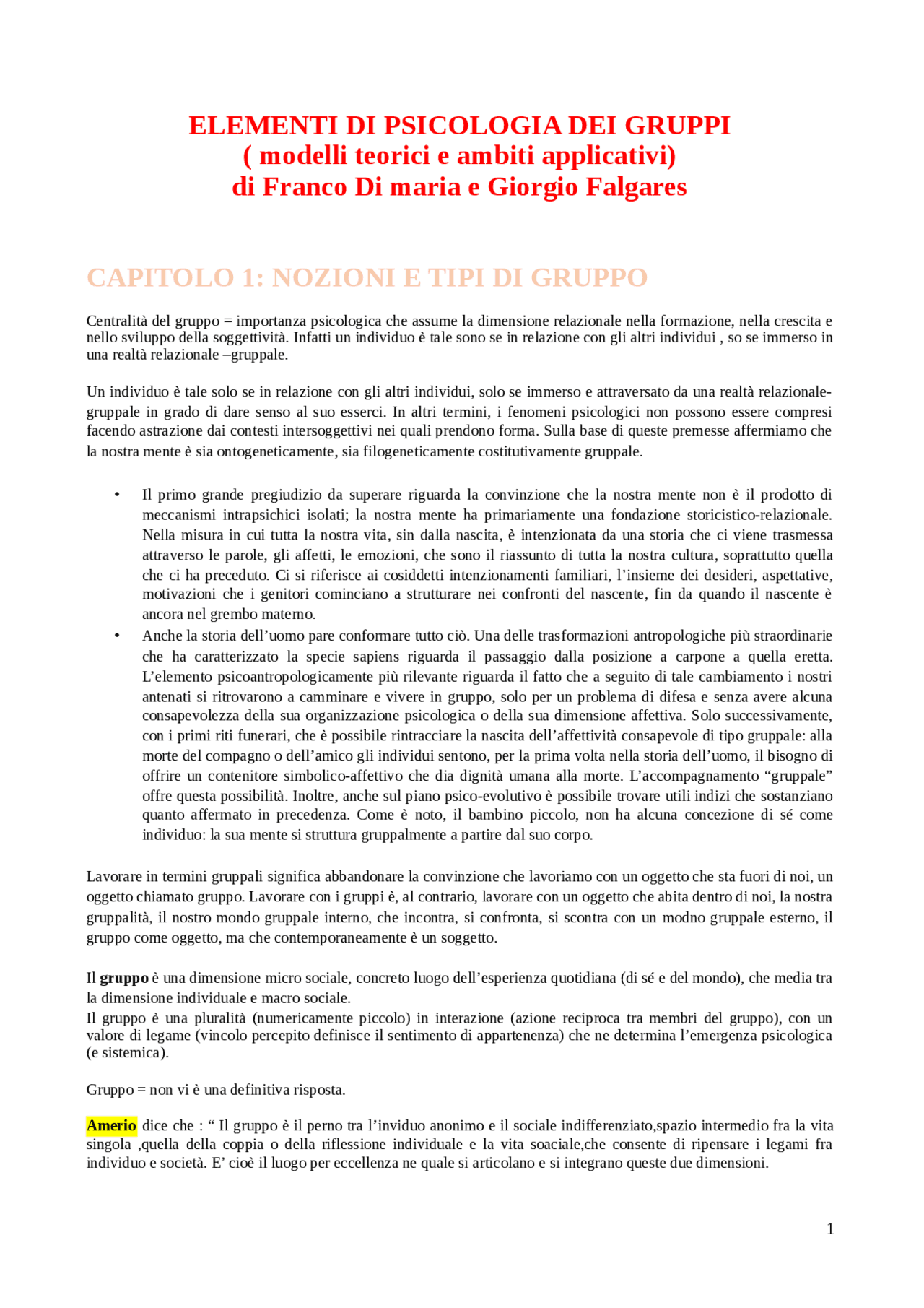 ELEMENTI DI PSICOLOGIA DEI GRUPPI - Docsity