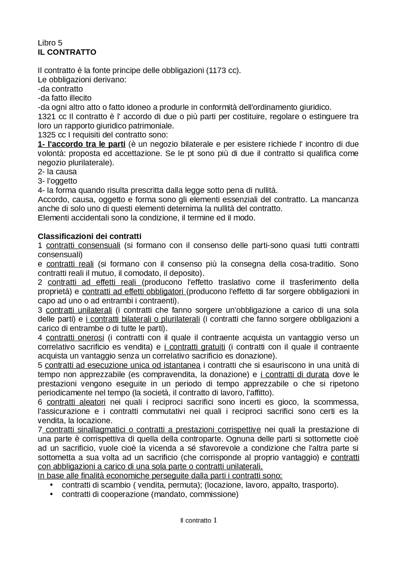 Rissunto Libro Terzo Codice Civile Il Contratto Docsity