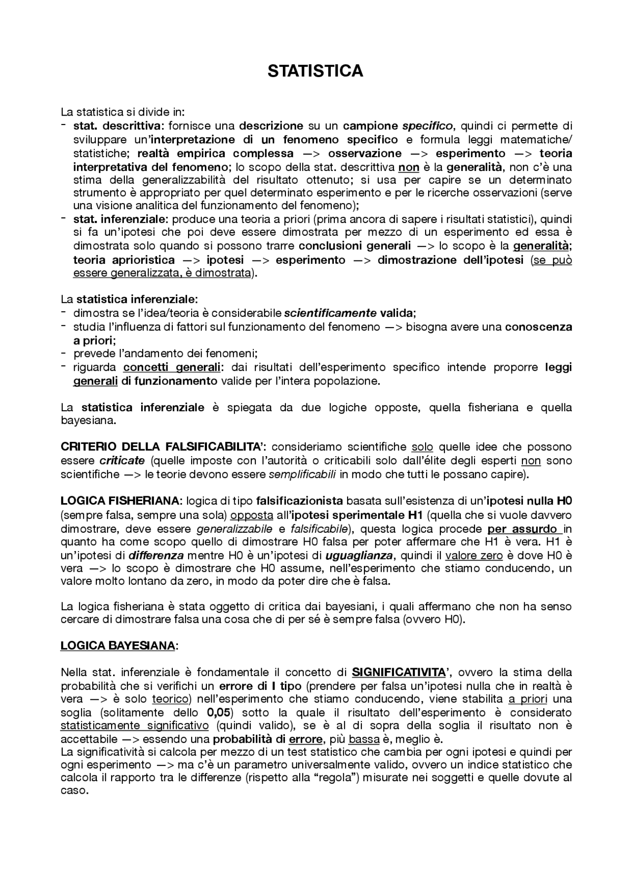 Statistica Psicometrica Prof Benassi Docsity