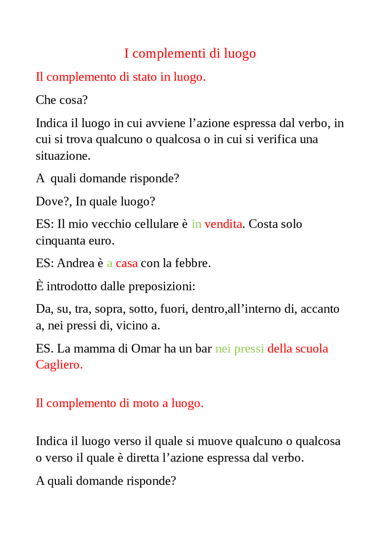 I complementi di luogo--grammatica - Docsity