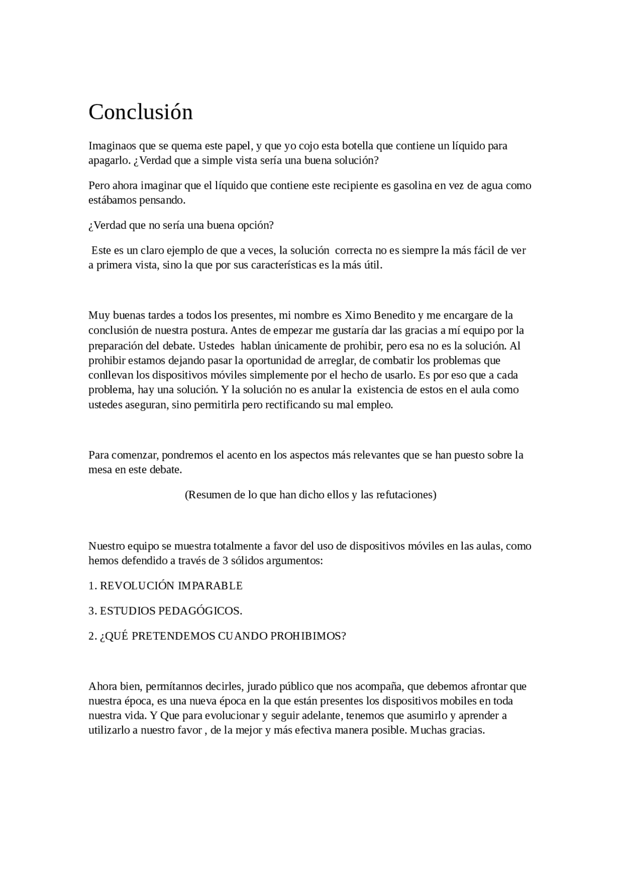 Conclusion para debate - Docsity