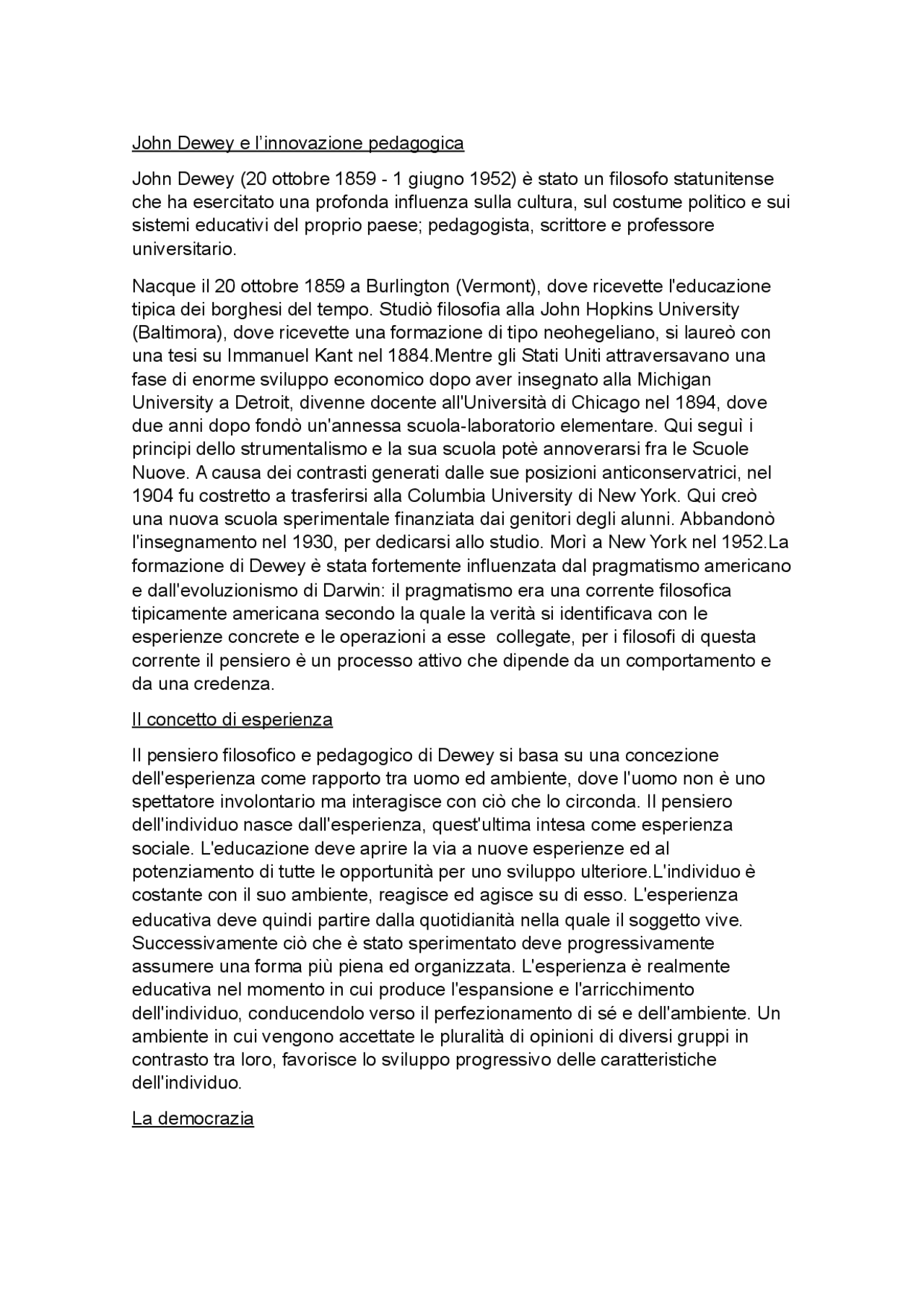 La Vita Di John Dewey Docsity