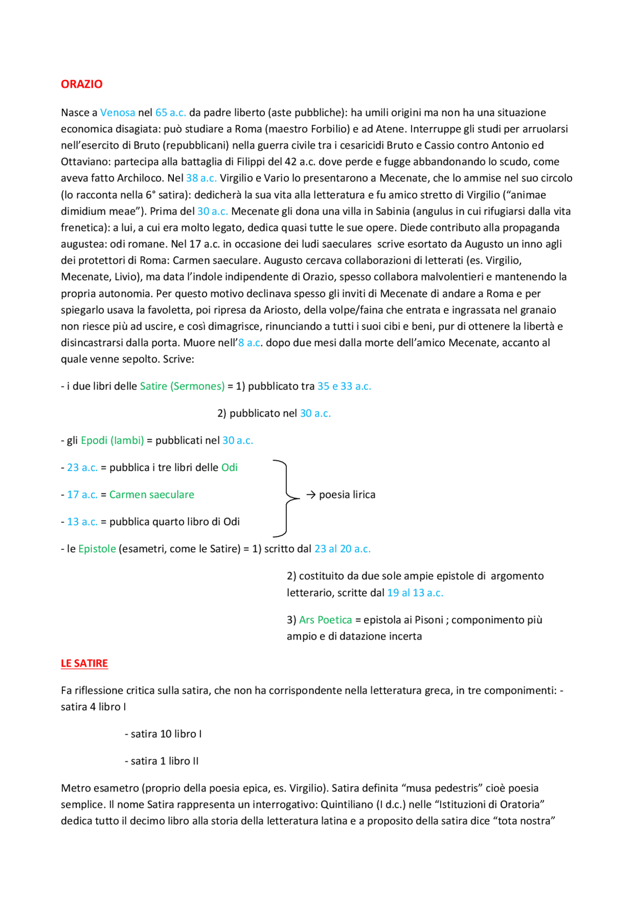 Appunti Latino Orazio Docsity