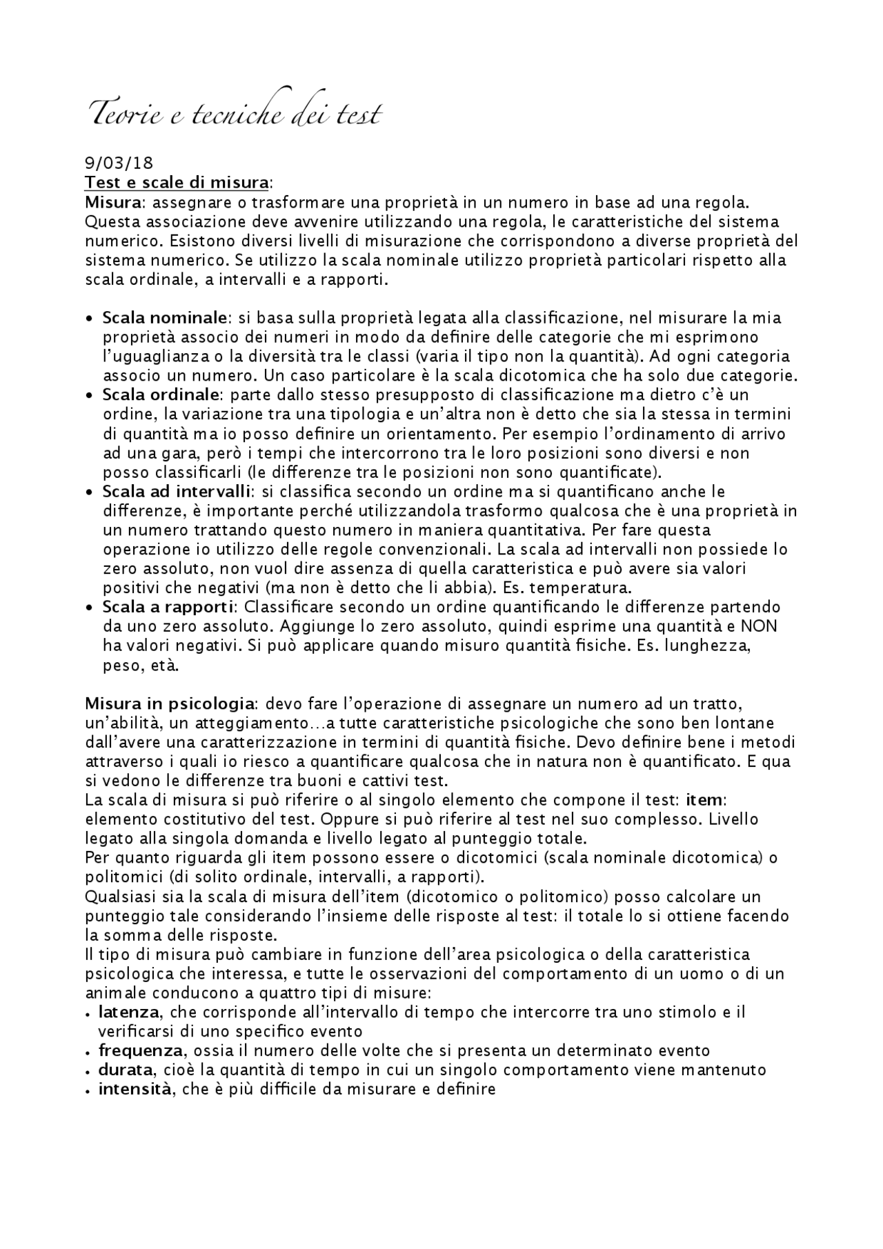 Teorie E Tecniche Dei Test Docsity