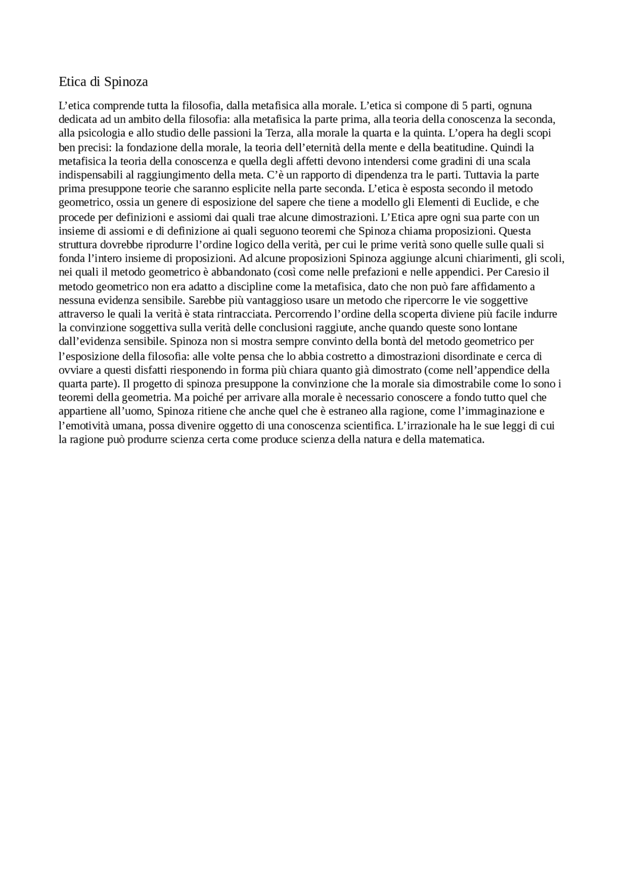 Etica Di Spinoza Struttura Docsity
