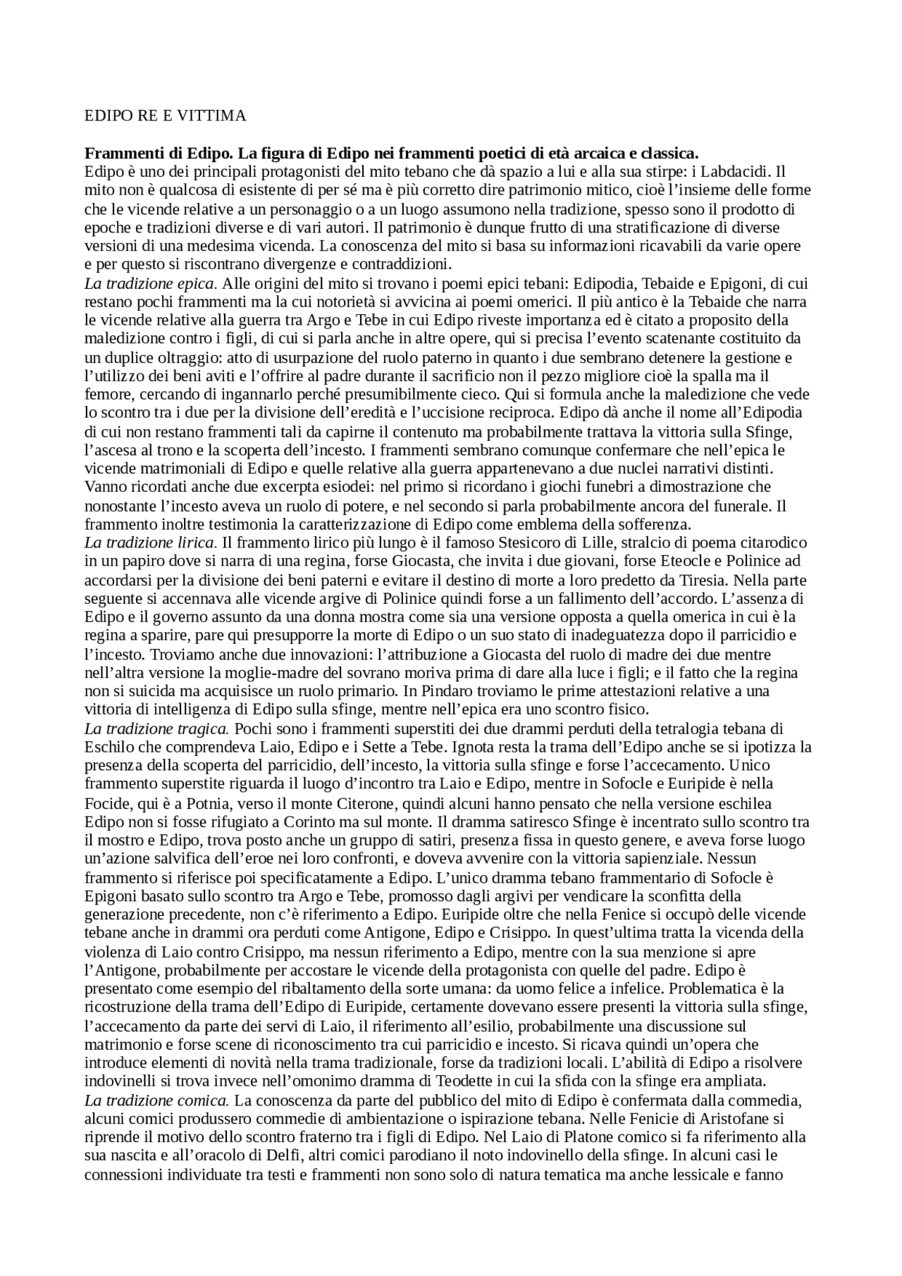 Edipo re e vittima di Mazzocut-Mis - Docsity