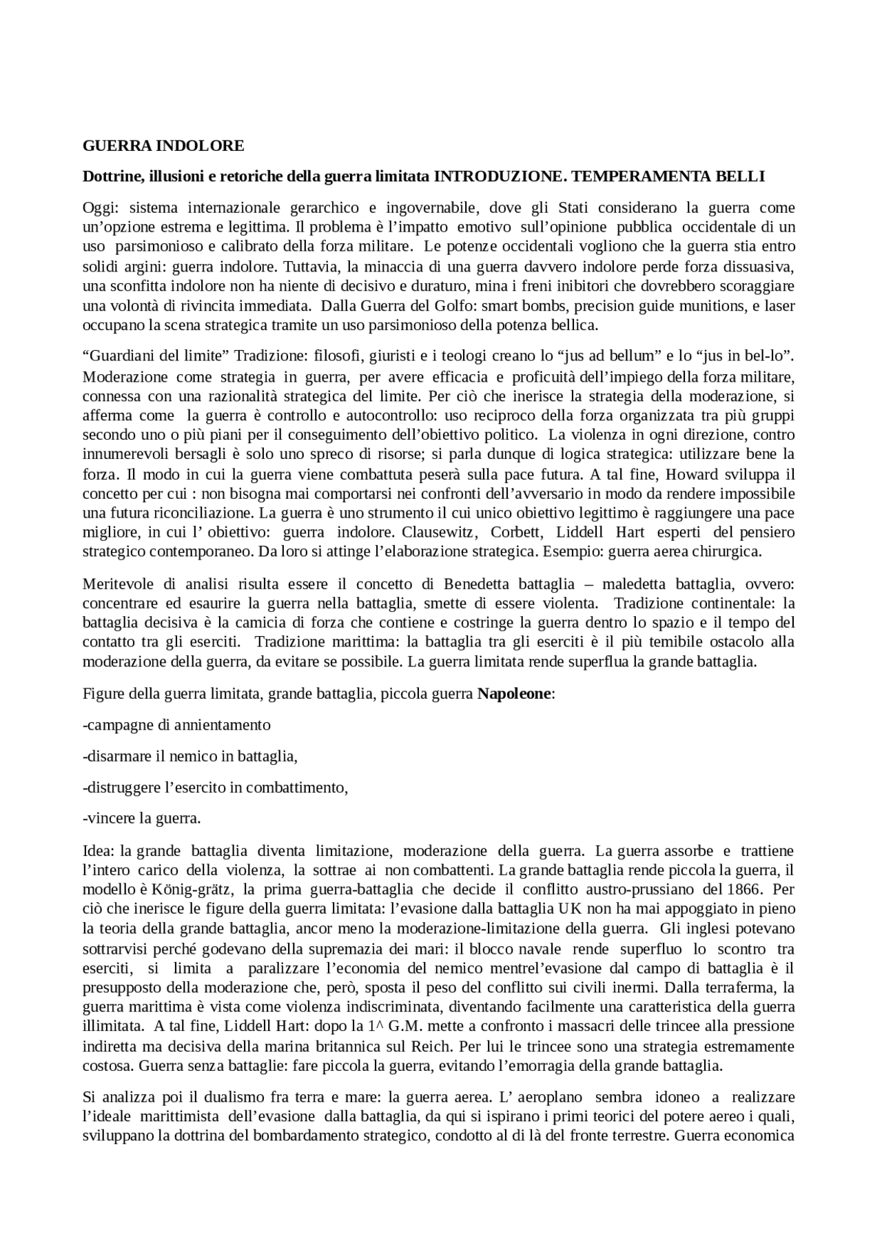 Sintesi Guerra Indolore Docsity