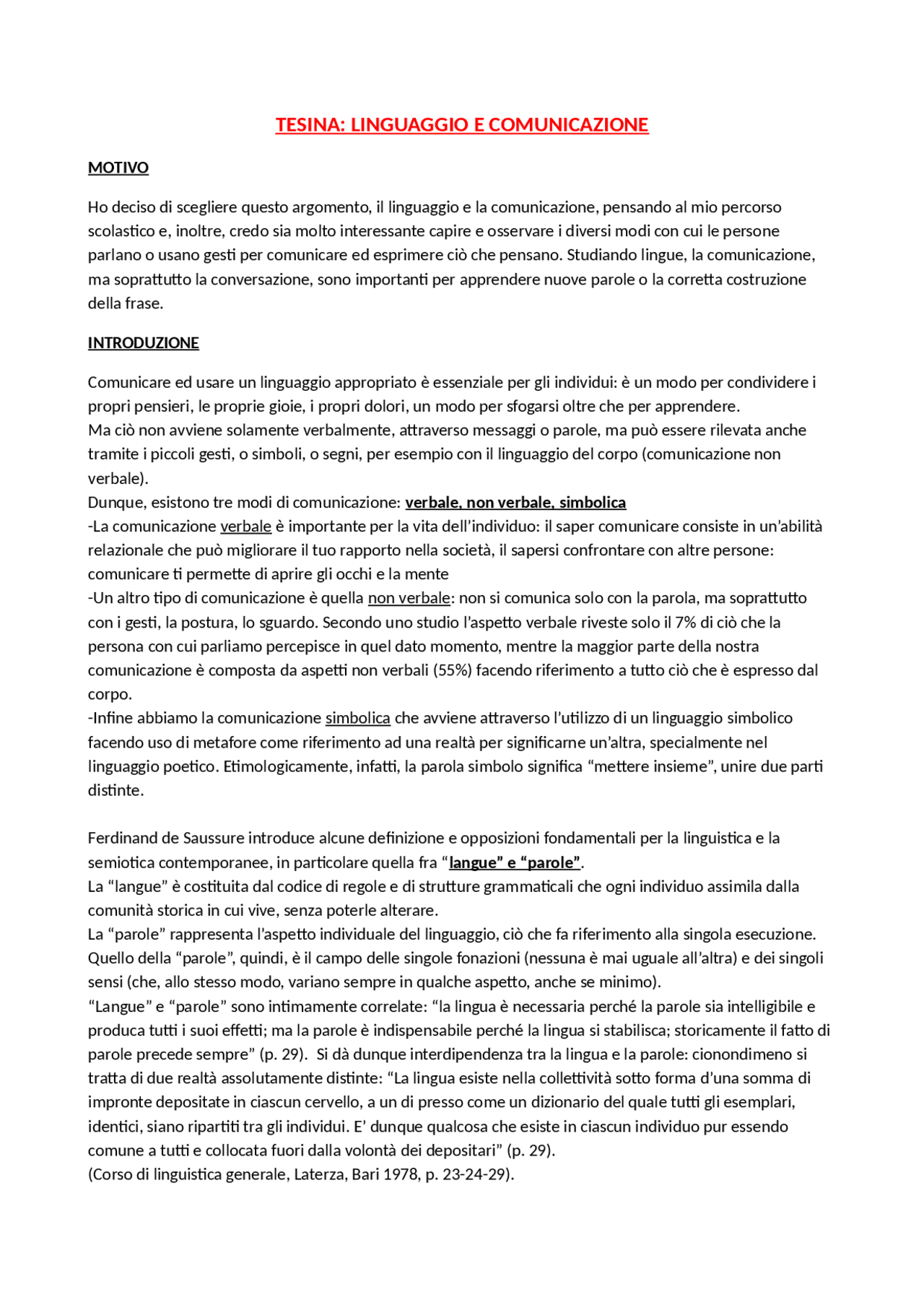 Linguaggio E Comunicazione Docsity