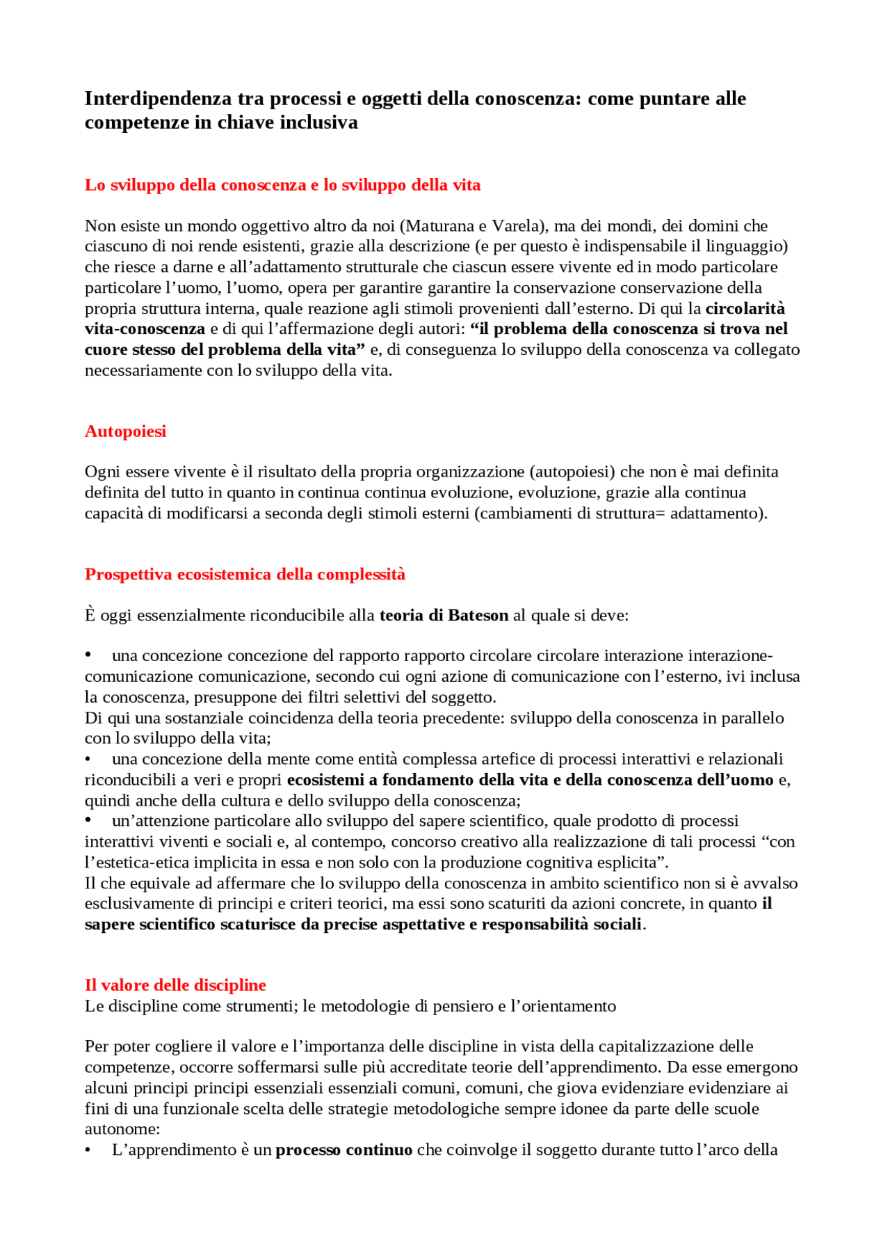 Interdipendenza Tra Processi E Oggetti Della Conoscenza Docsity