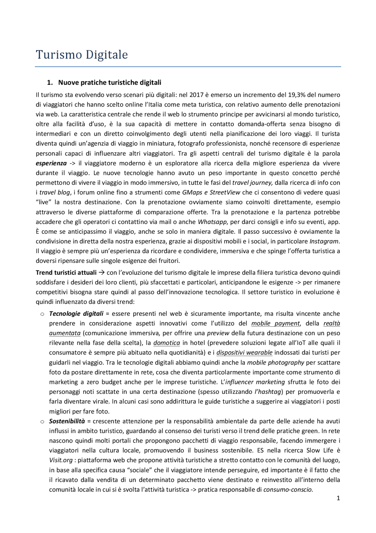Riassunto Libro Turismo Digitale Docsity