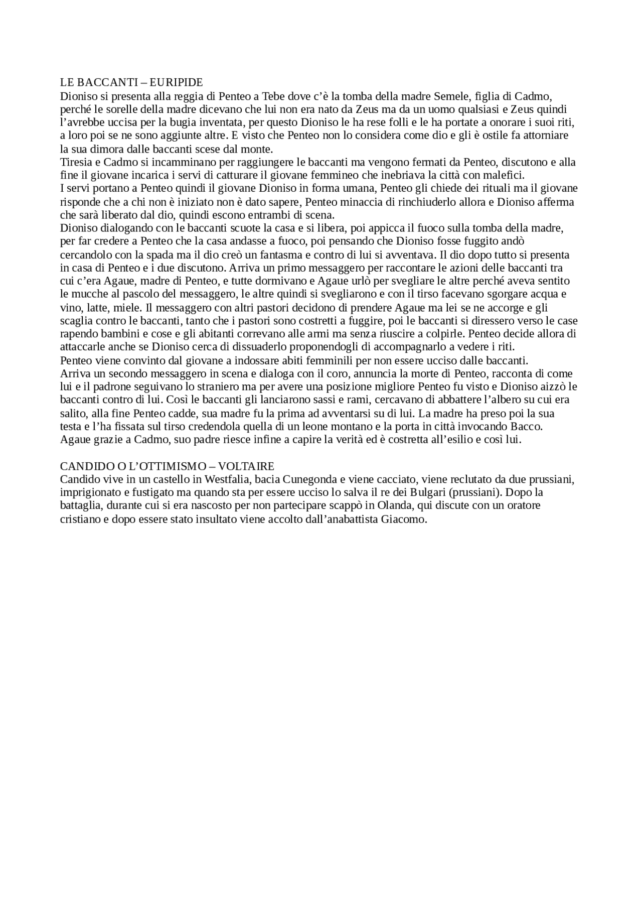 Le Baccanti di Euripide - Docsity