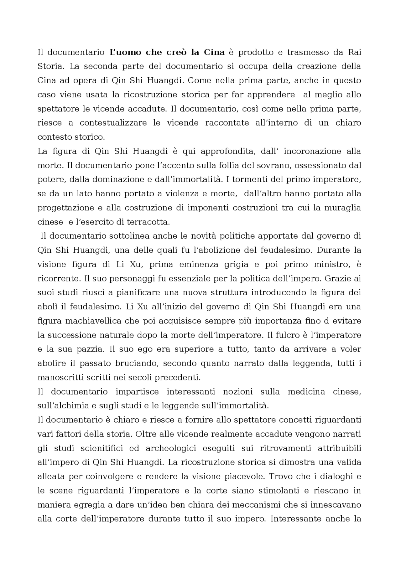 Documentario Sulla Storia Della Cina Docsity