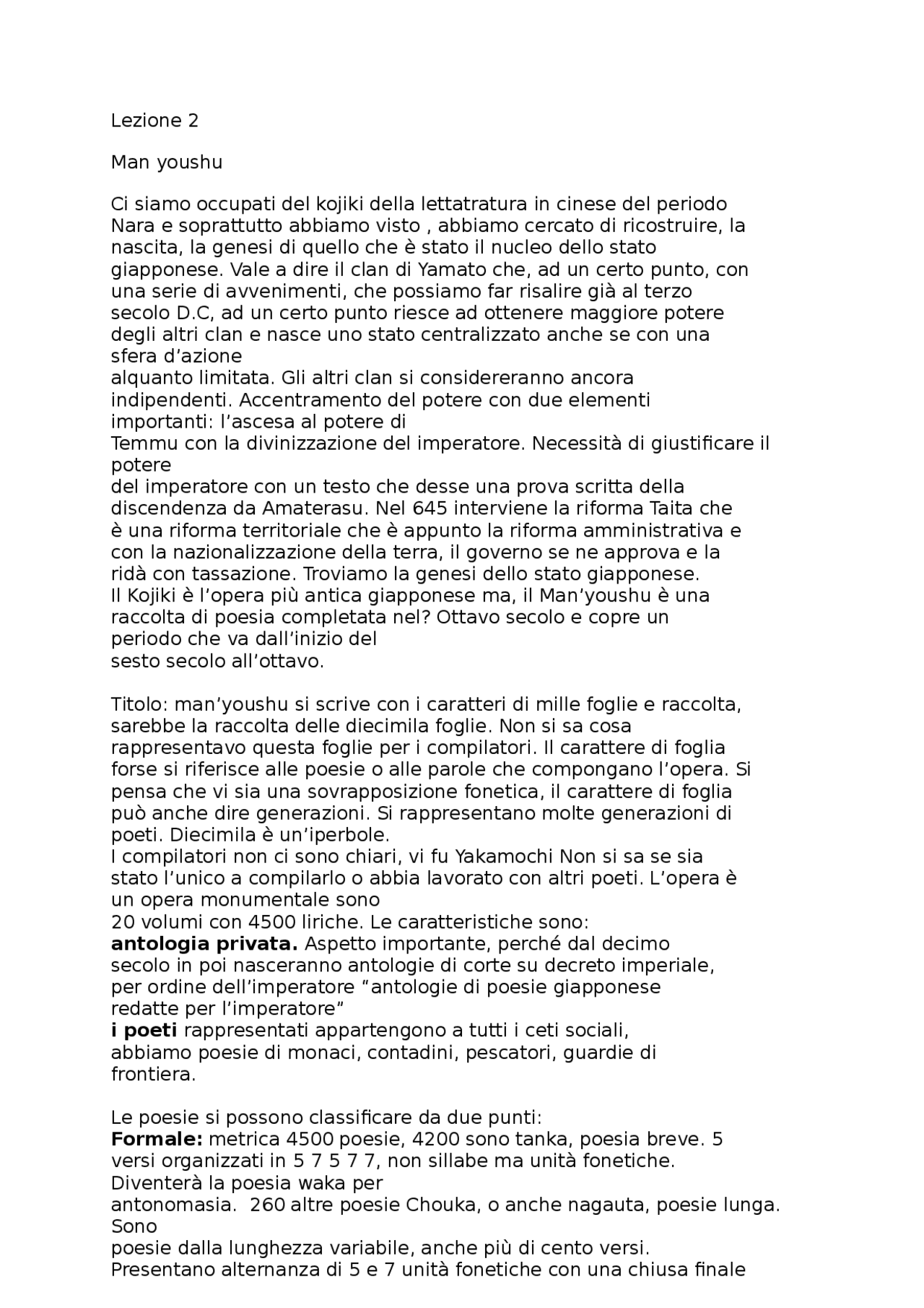 Riassunto Letteratura Giapponese Manyoushuu Docsity