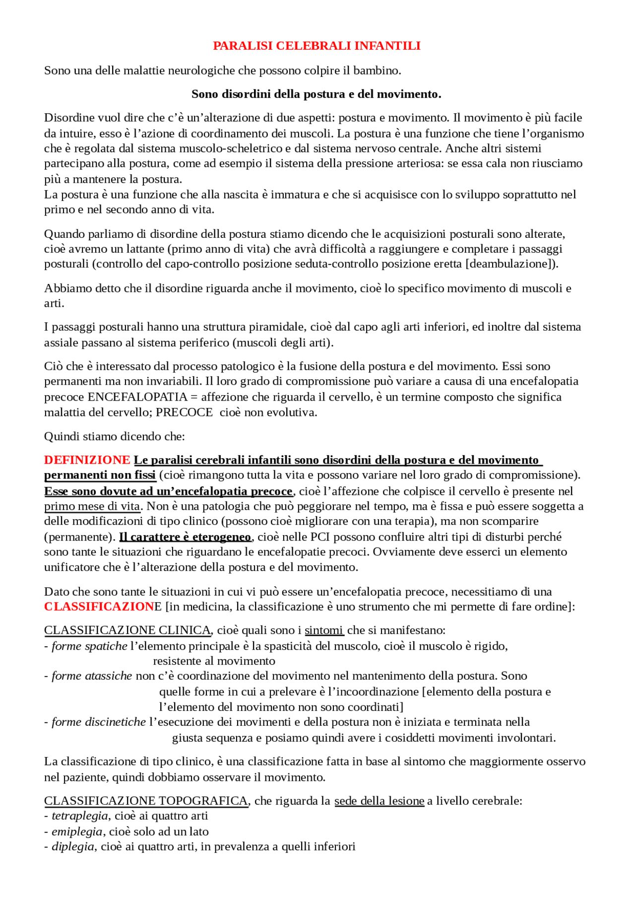 Paralisi Cerebrali Infantili Docsity