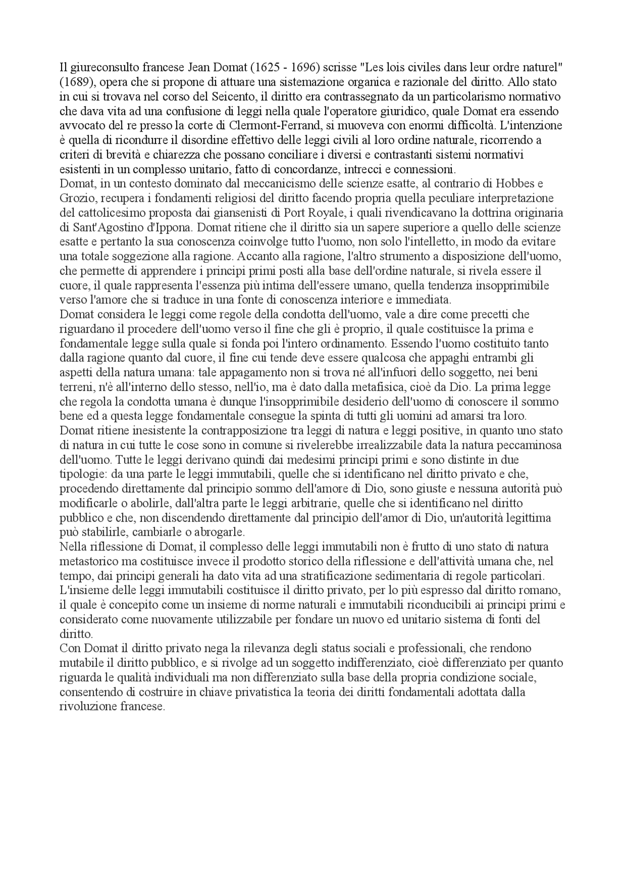 Jean Domat - Storia del Diritto Medievale e Moderno I - Docsity