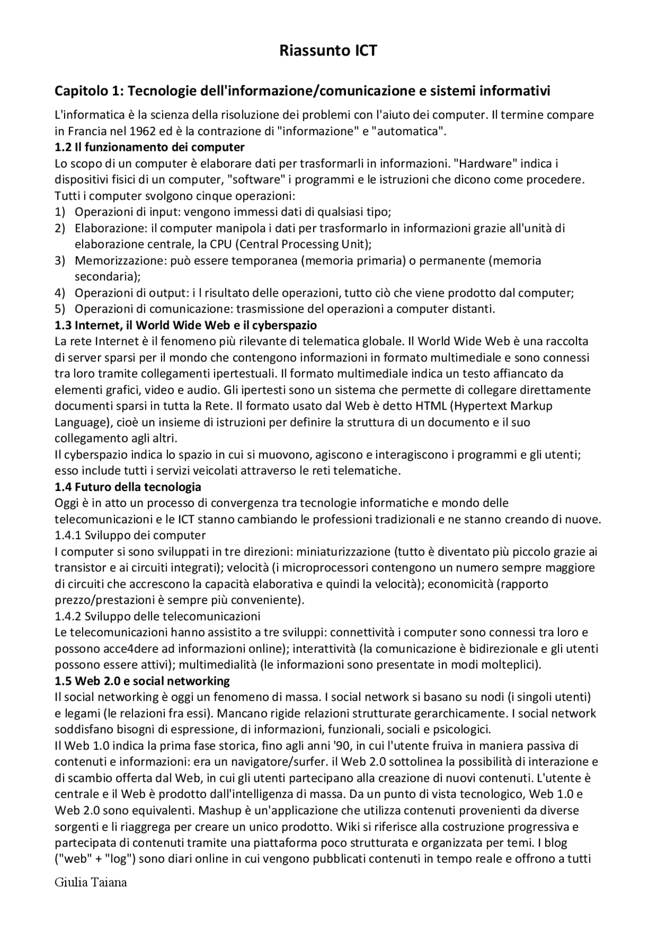 ICT Riassunto completo del Libro - Docsity