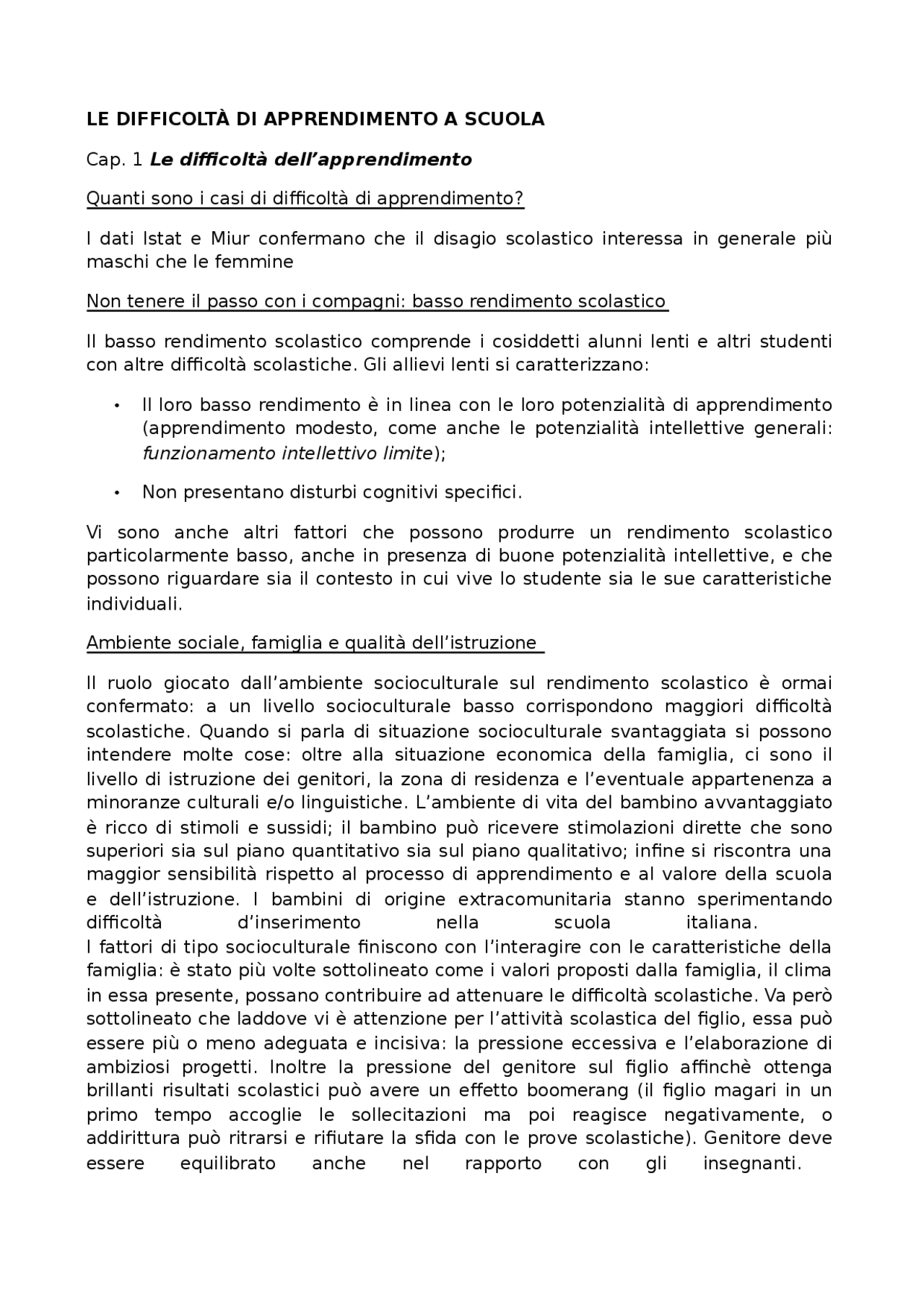 Le Difficoltà Di Apprendimento A Scuola Docsity