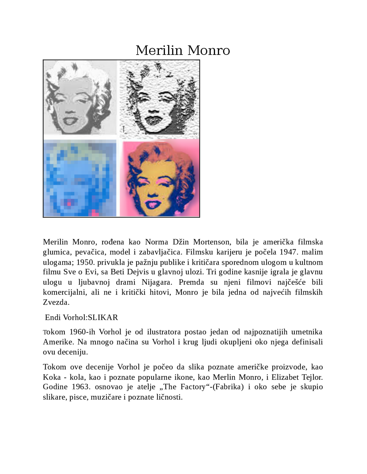 Opis slike Merlin Monro | Maturalni radovi' predlog Likovna umetnost i ...