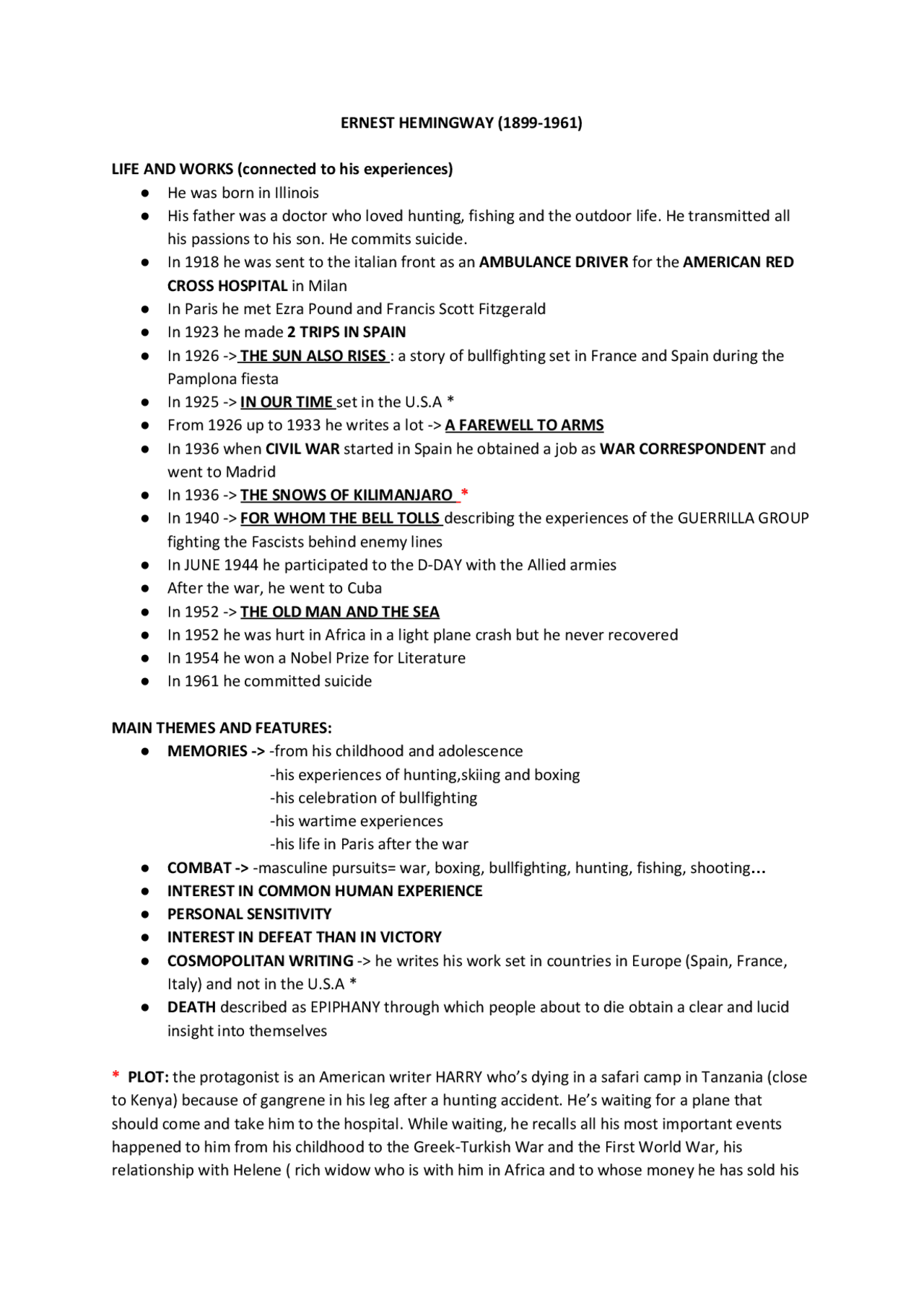 Author: Ernest Hemingway - Docsity