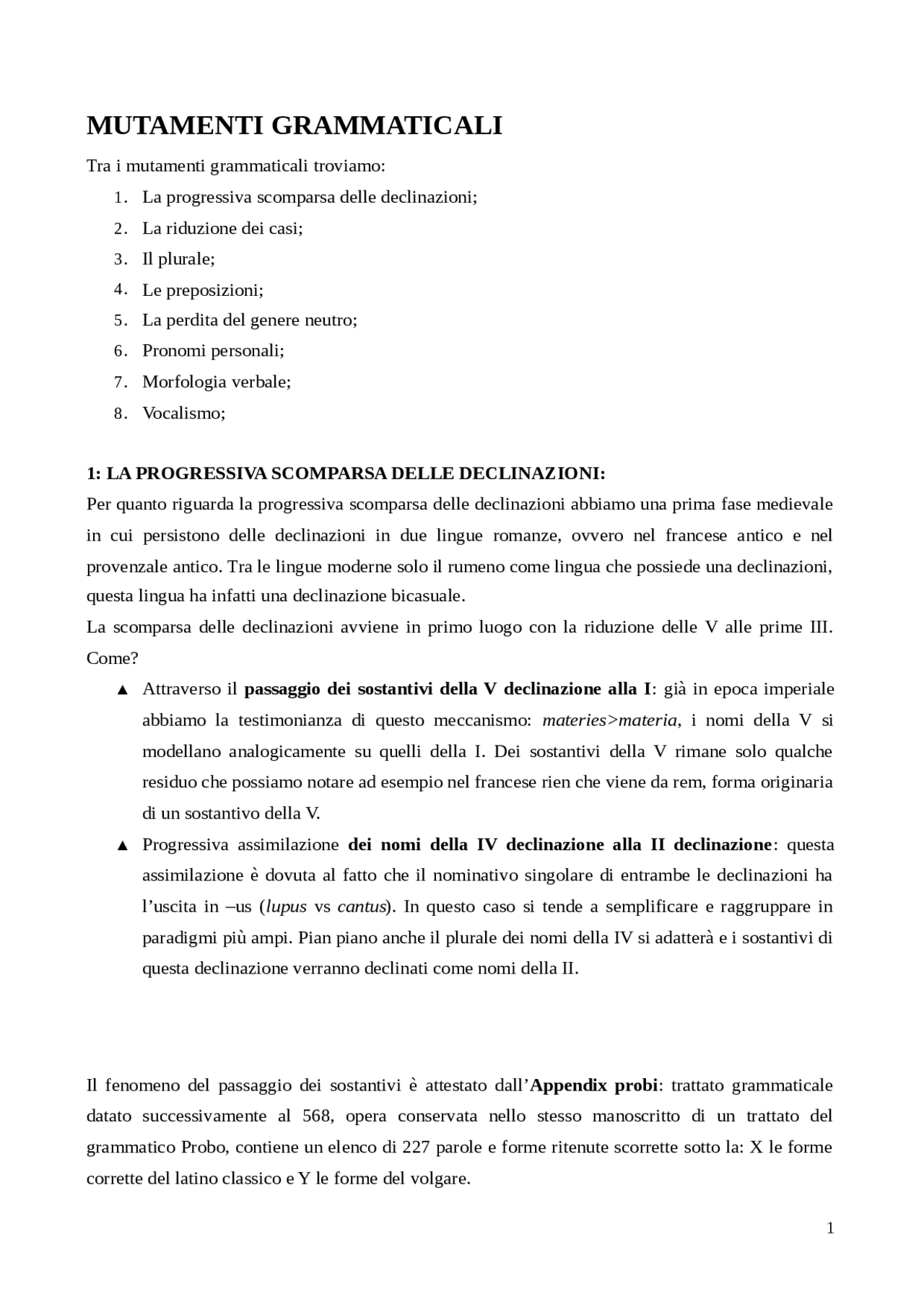 Mutamenti Grammaticali Docsity