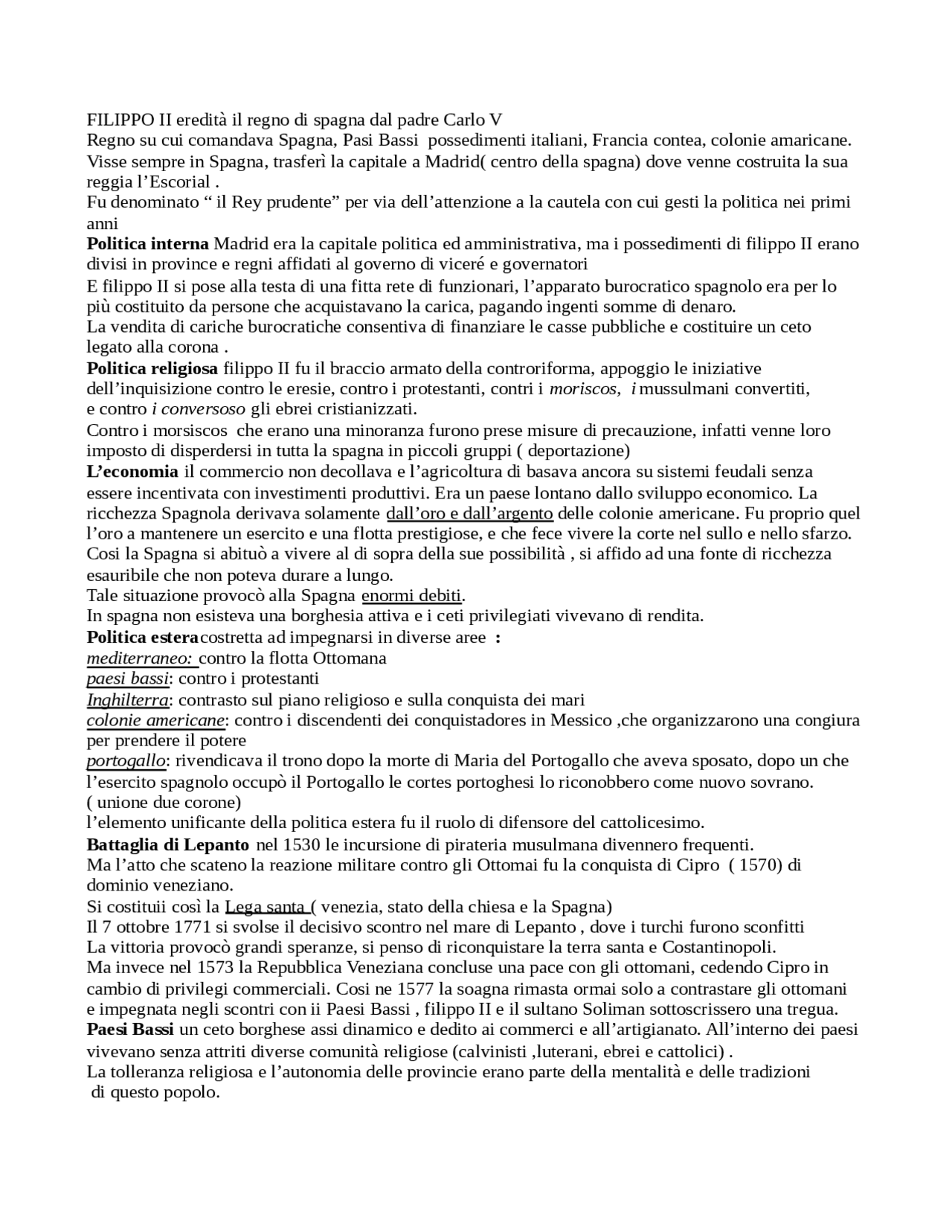 Appunti Di Storia Su Filippo Ii Docsity