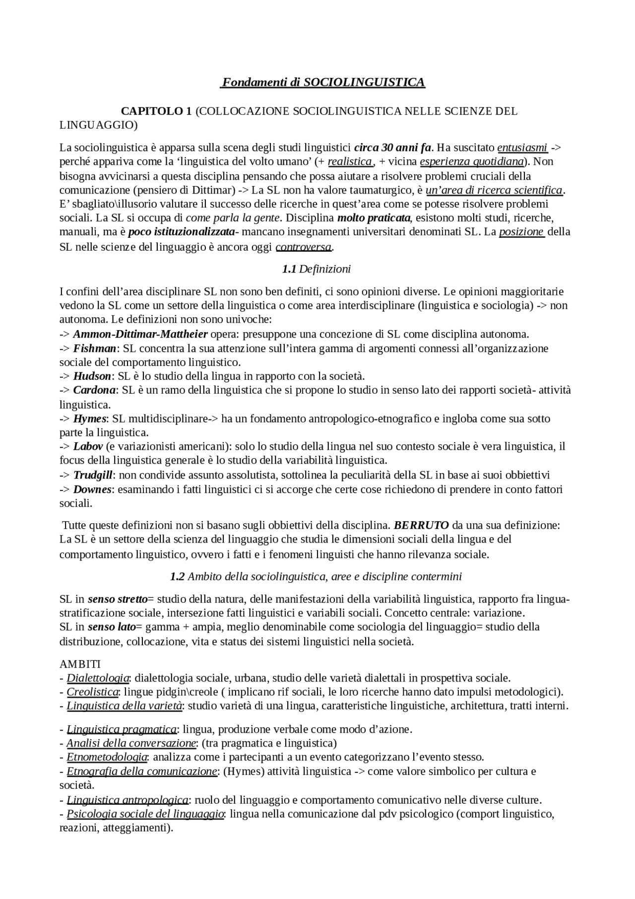 Fondamenti Di Sociolinguistica Docsity