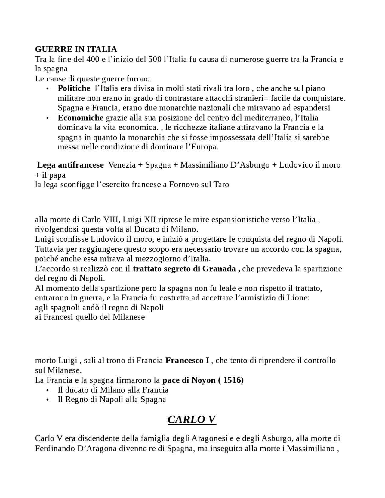 Carlo V Appunti Di Storia Docsity