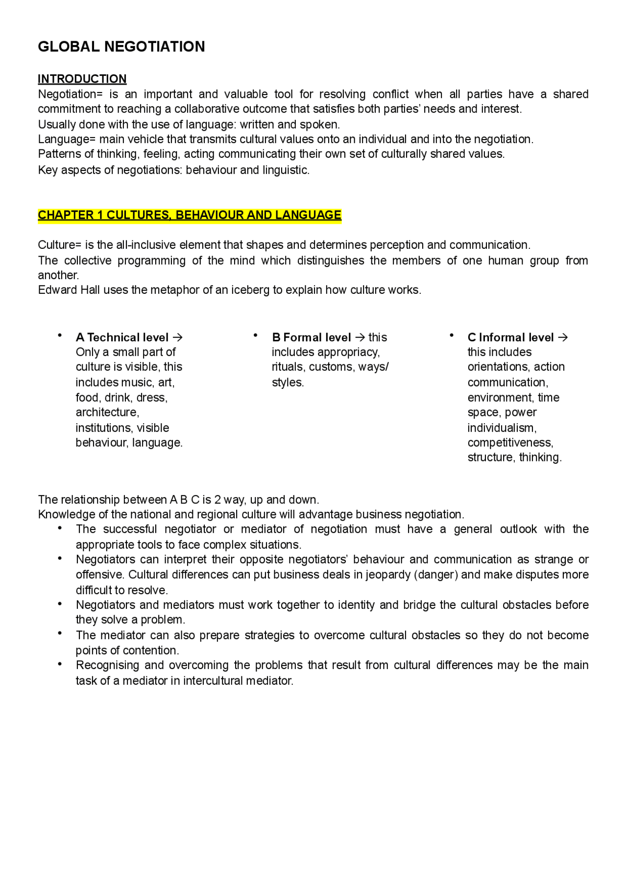 Global Negotiation Riassunto Docsity