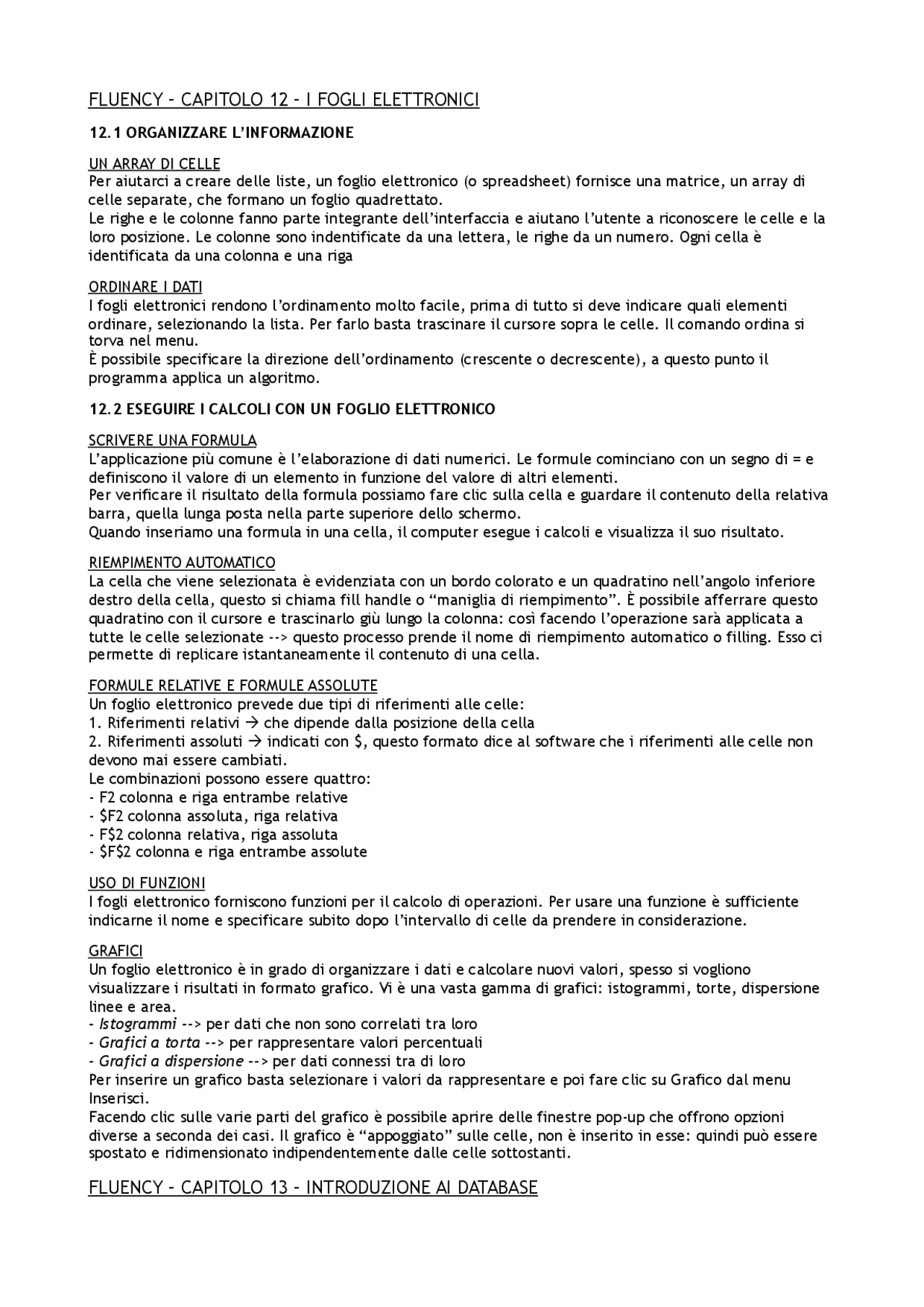 Capitoli 12 E 13 Fluency Informatica Sintesi Del Corso Di Elementi