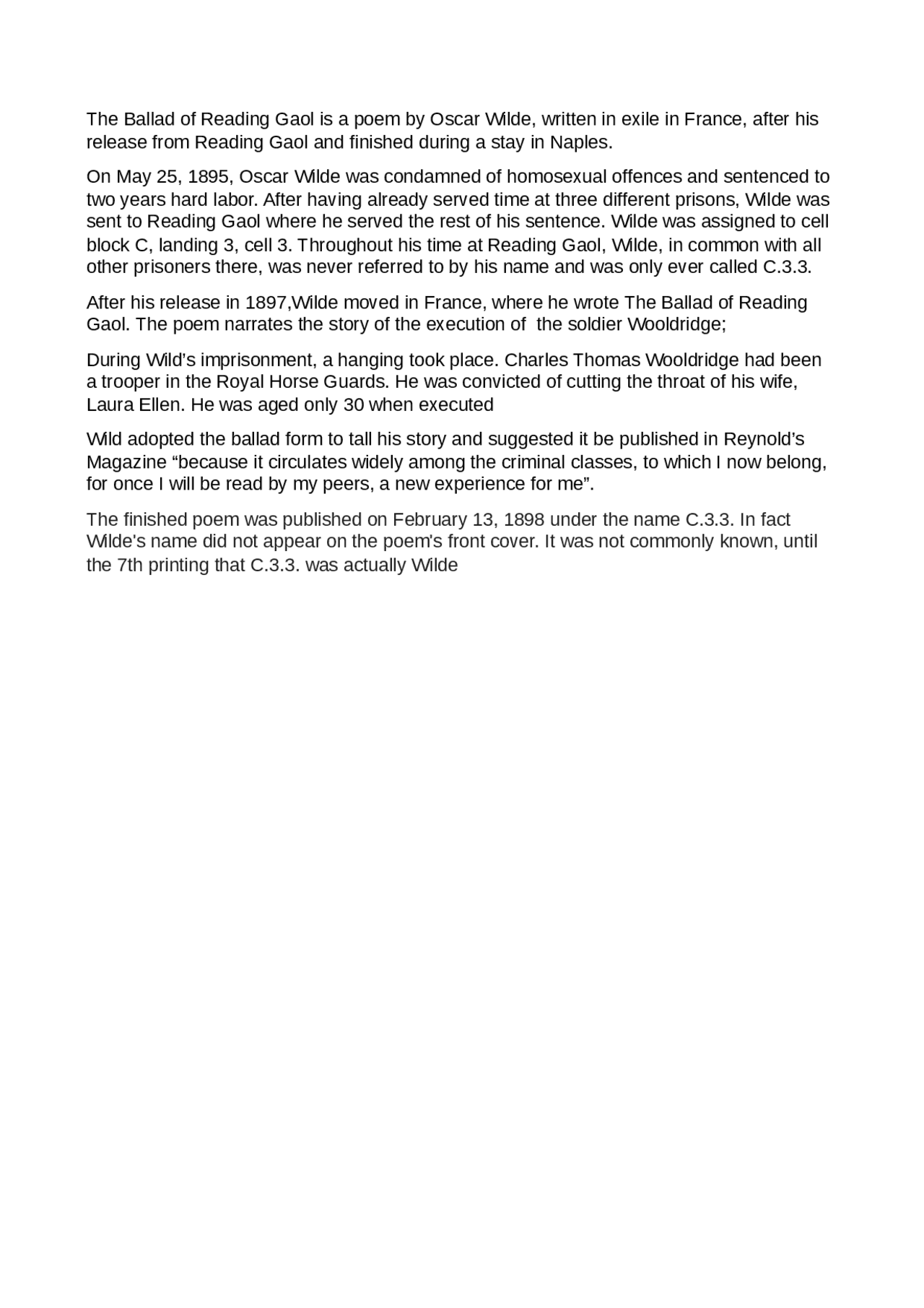 The Ballad Of Reading Gaol Docsity