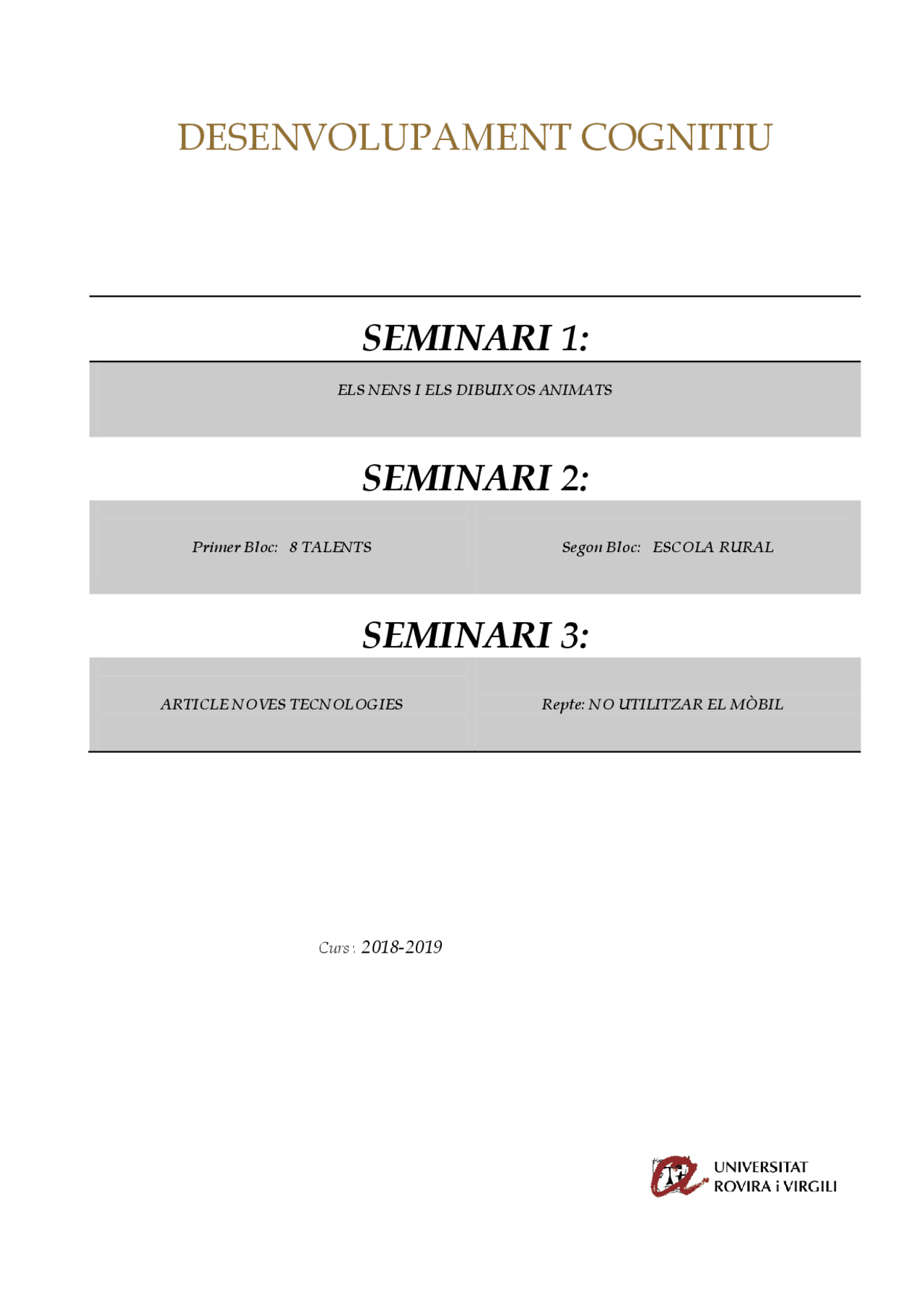 Seminario De Desarrollo Cognitivo Docsity