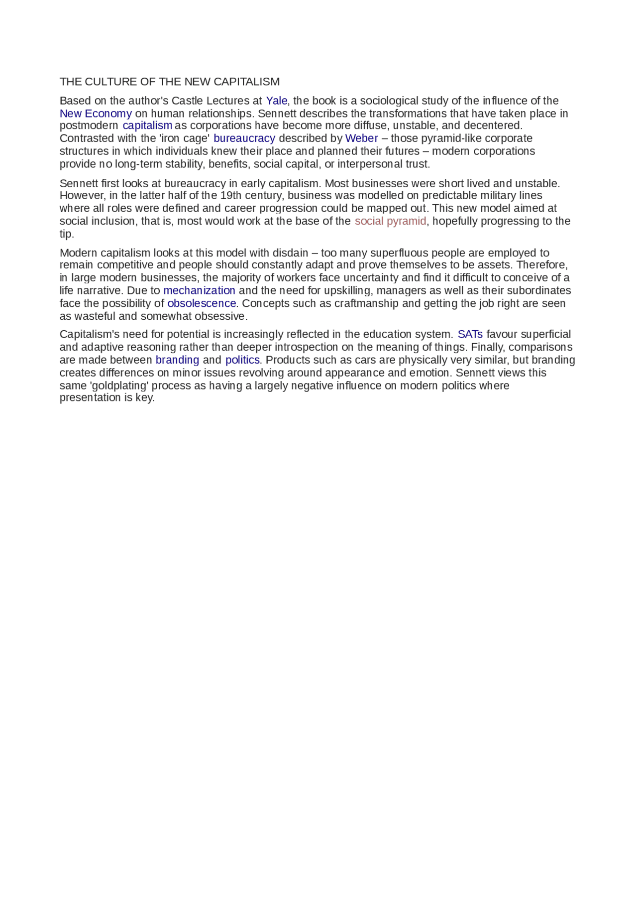 The Culture Of The New Capitalism Docsity